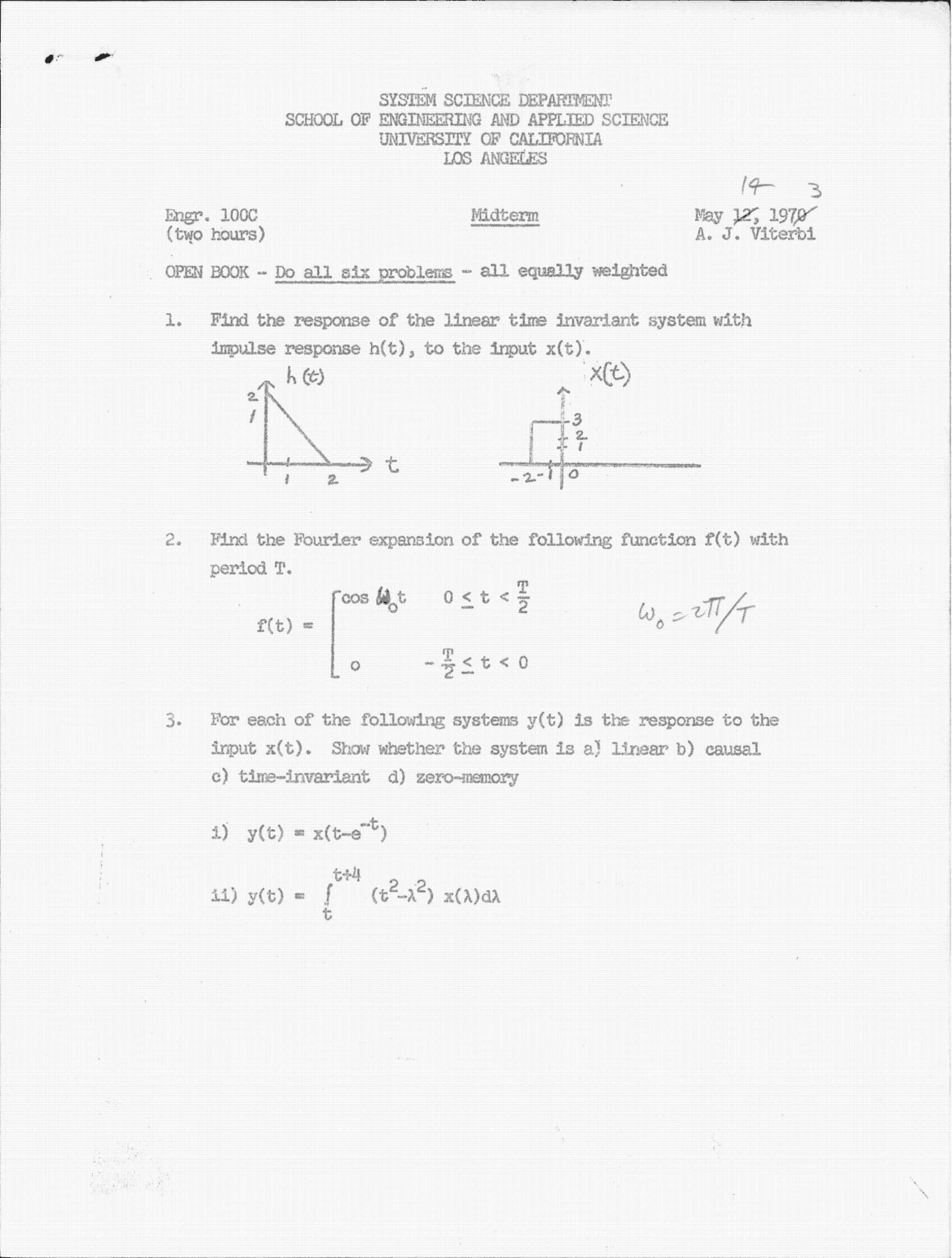 6 Solved Problems On The Linear Systems Midterm Exam Engr 100c