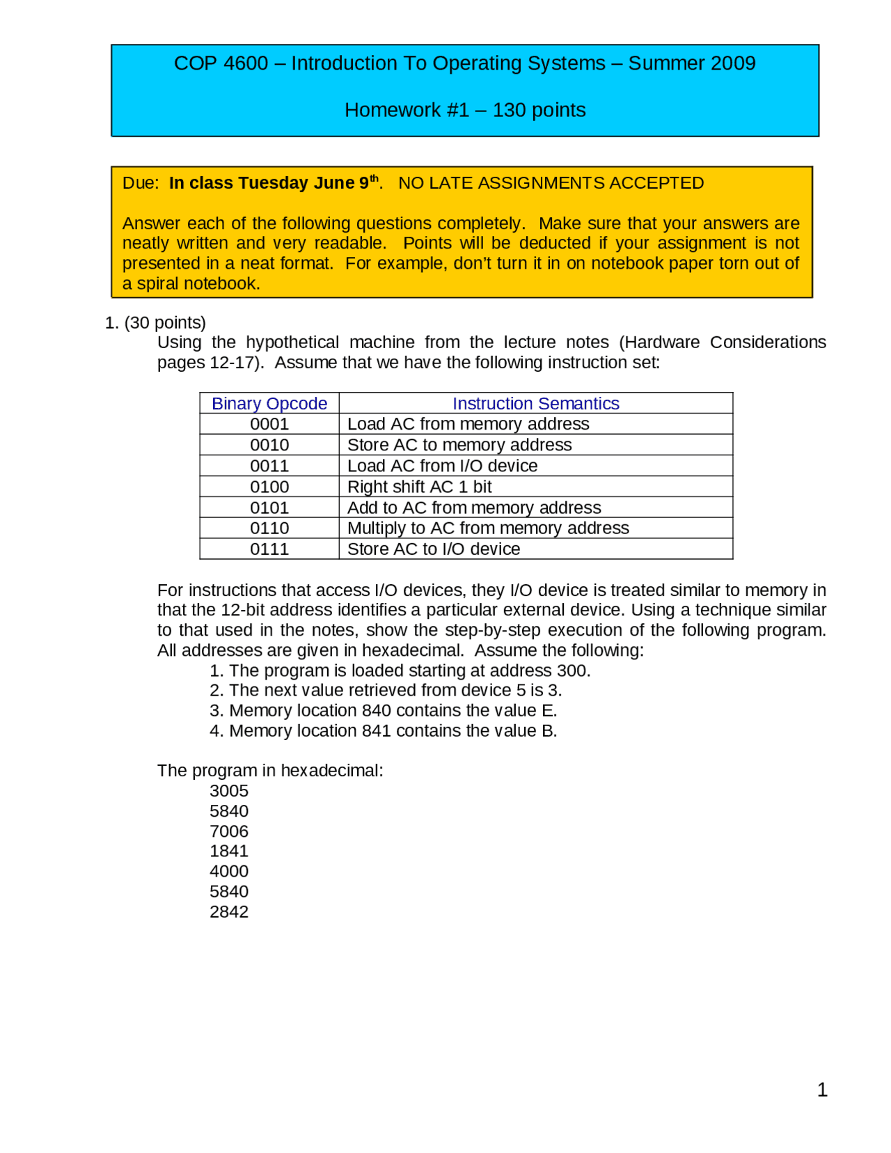 Homework 1 Solutions Operating Systems Cop 4600 Docsity