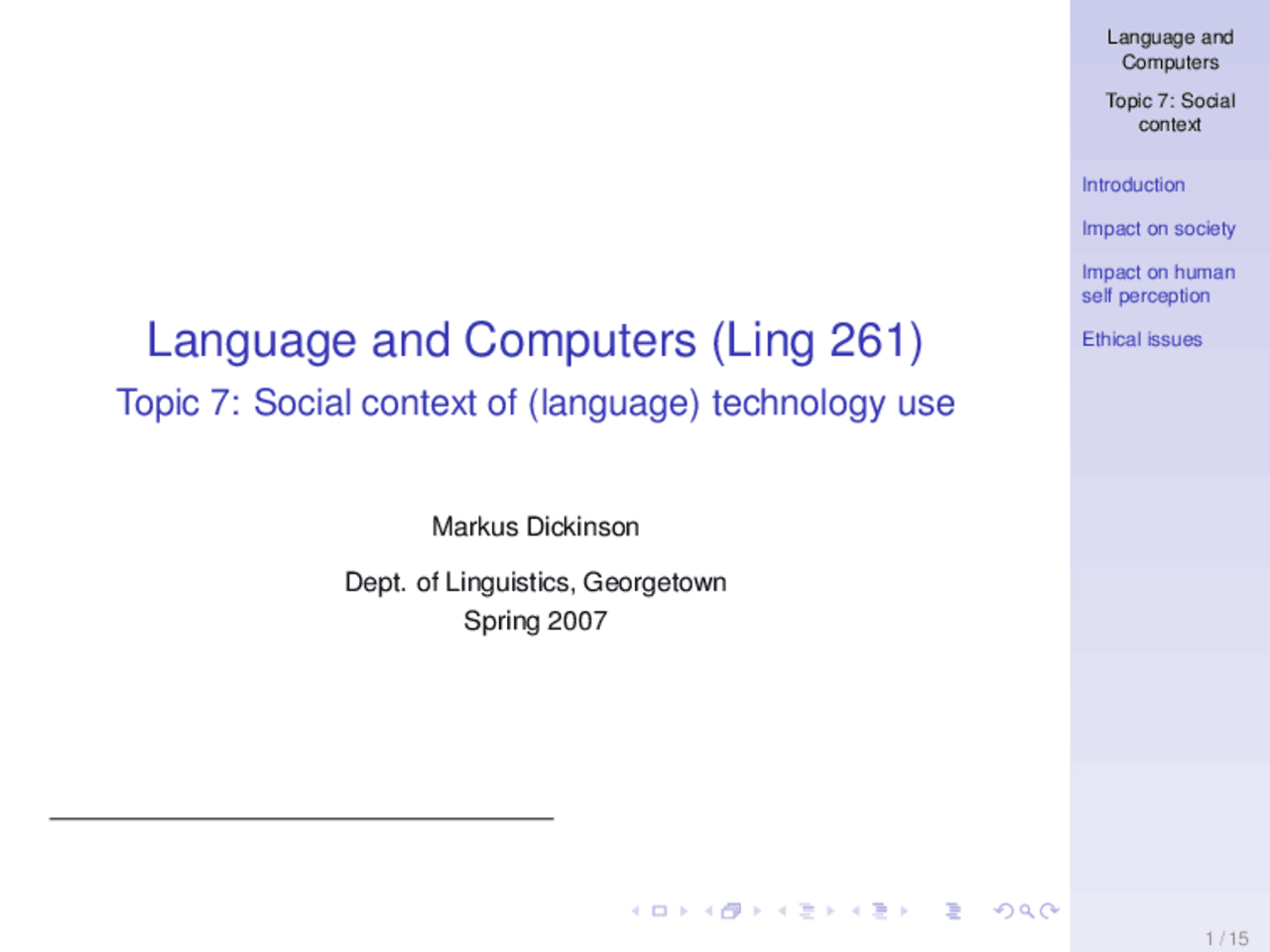 Social Context Of Technology Language And Computers Handout Ling 261 Docsity