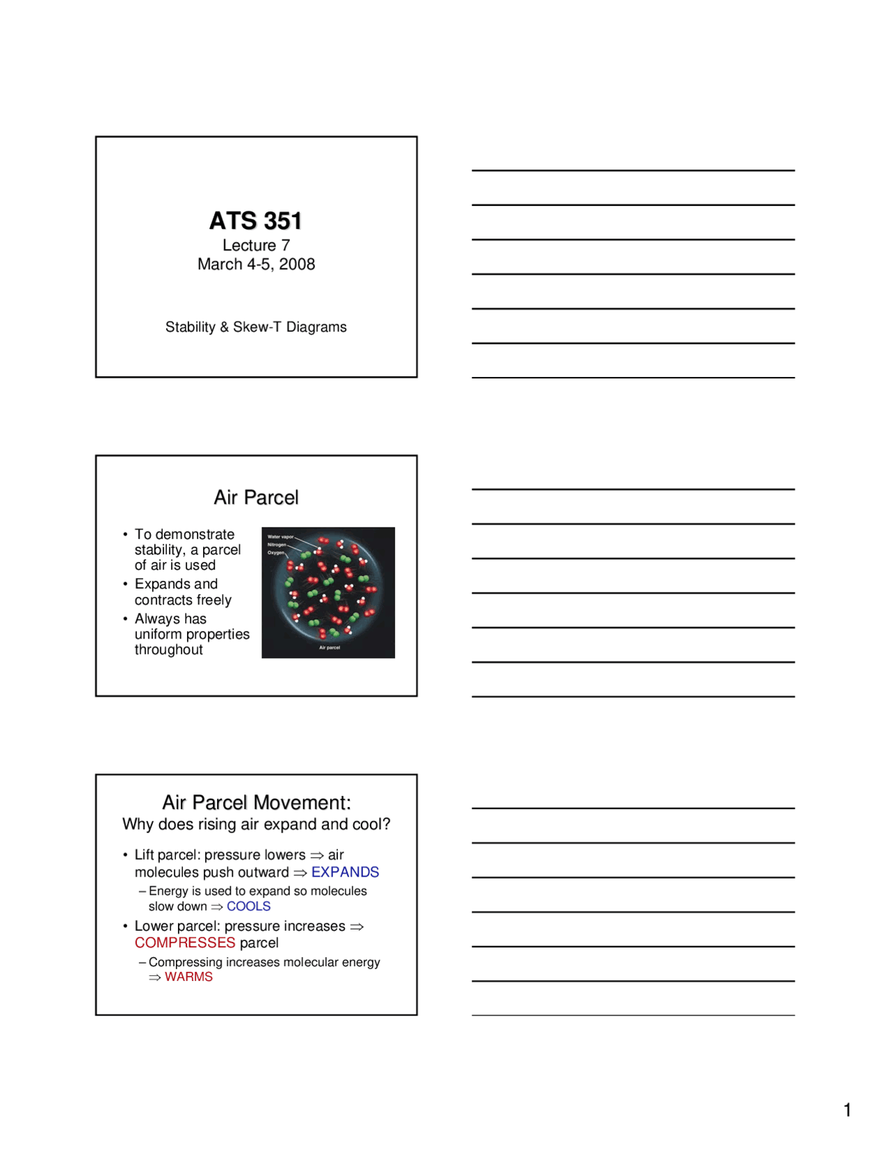 Lecture Slides on Stability and Skew-T Diagrams | ATS 351 - Docsity