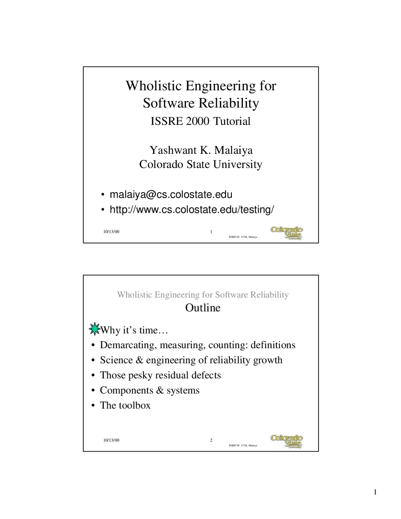 Wholistic Engineering For Software Reliability Cs 530 Docsity