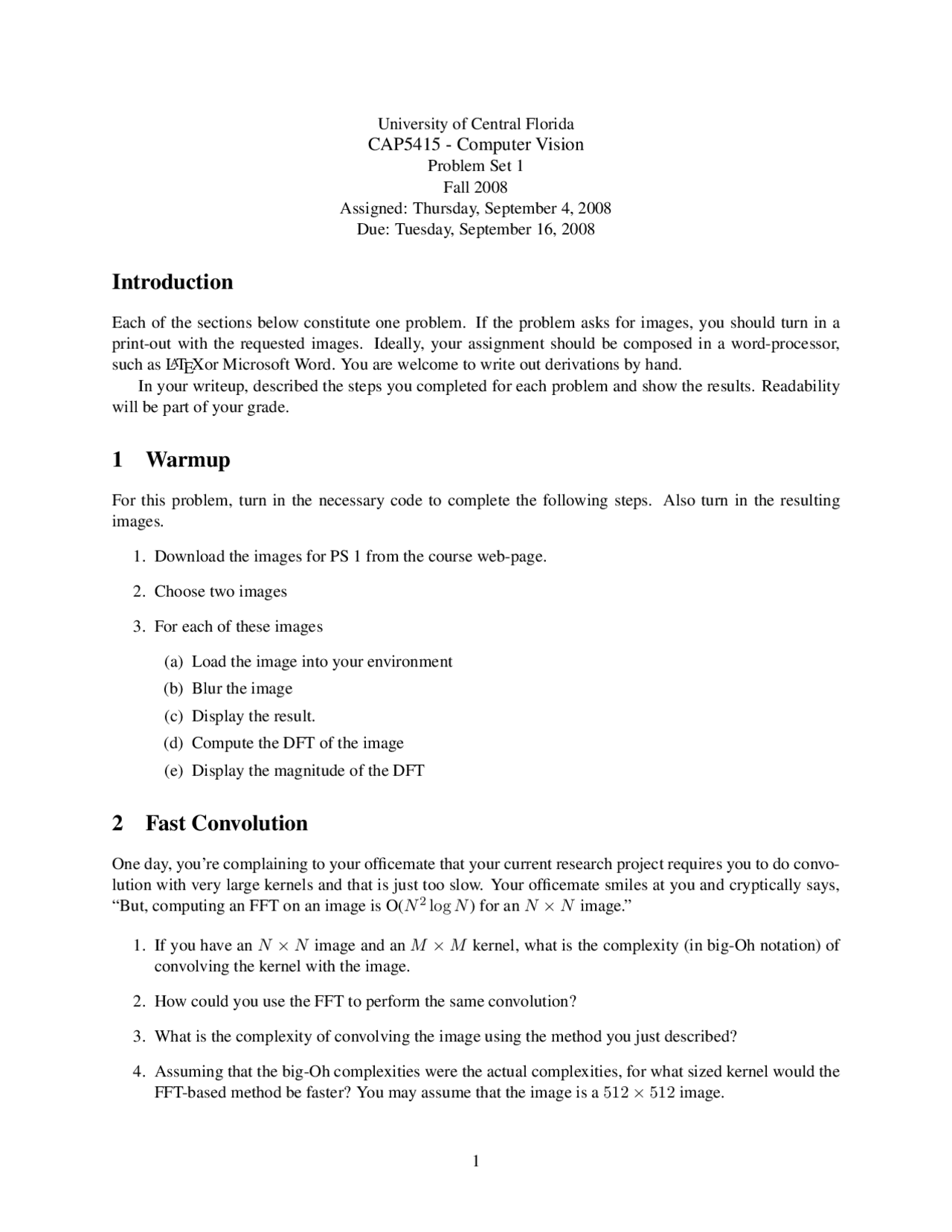Notes On Problem Set 1 Computer Vision Fall 2008 Cap 5415 Docsity