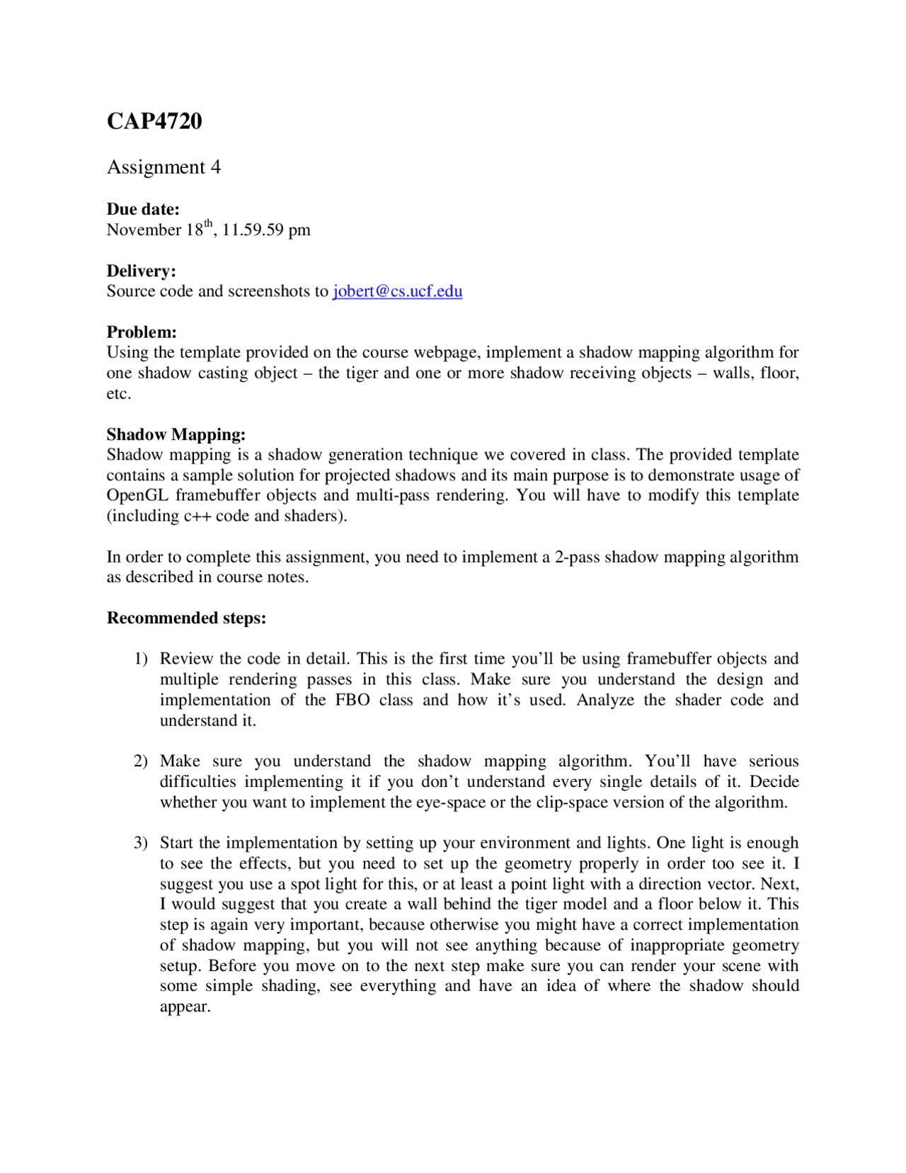 Problem on Computer Graphics I - Assignment 4 | CAP 4720 - Docsity