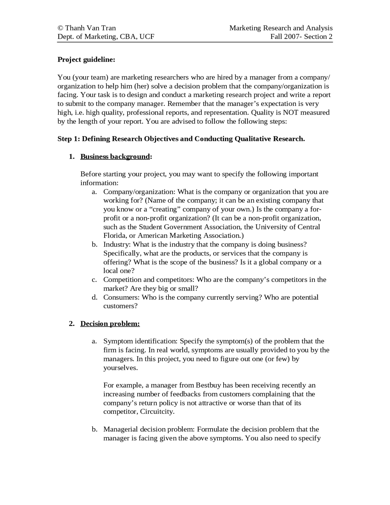 Project Guidelines for Marketing Analysis and Research | 43903 - Docsity