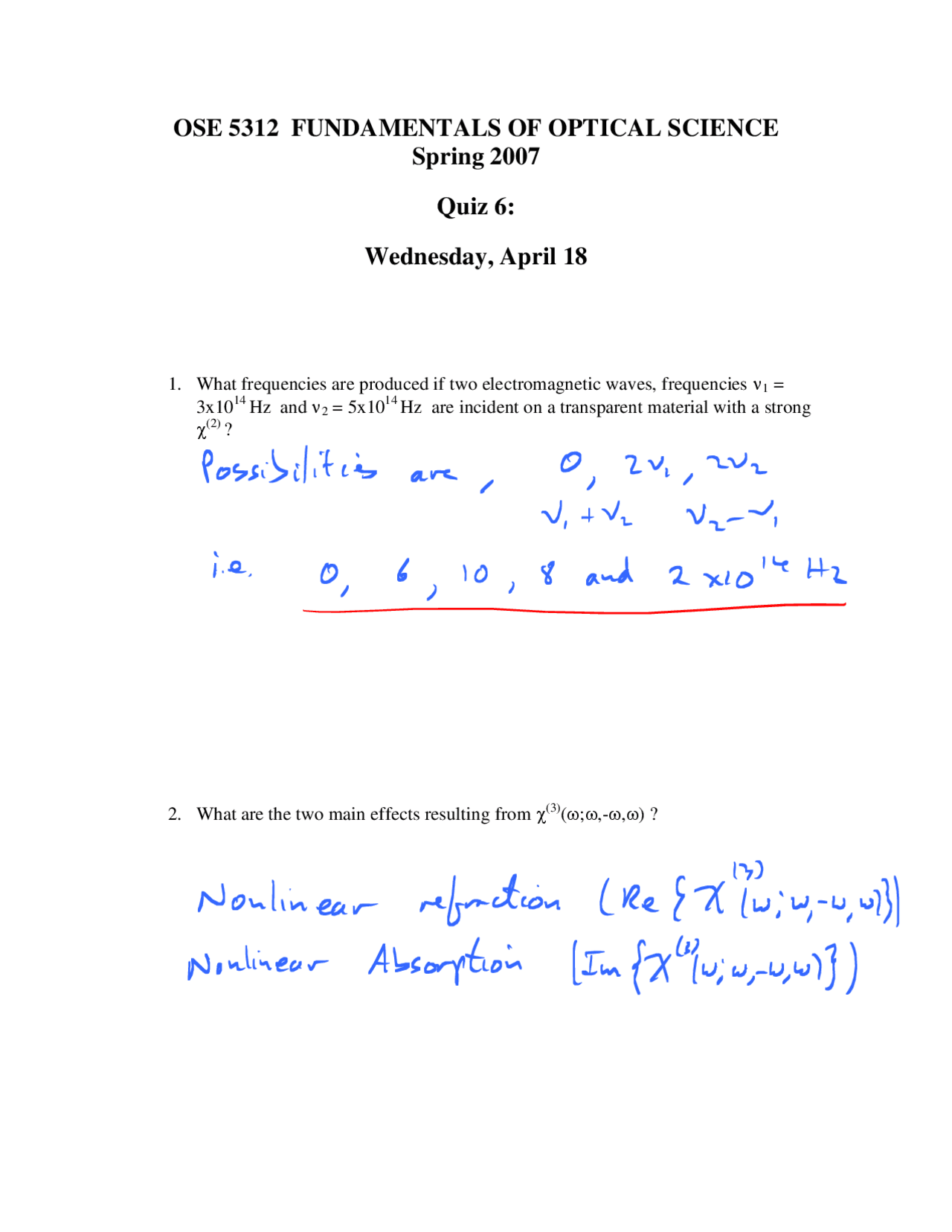 Quiz 6 For Fundamentals Of Optical Science Ose 5312 Docsity