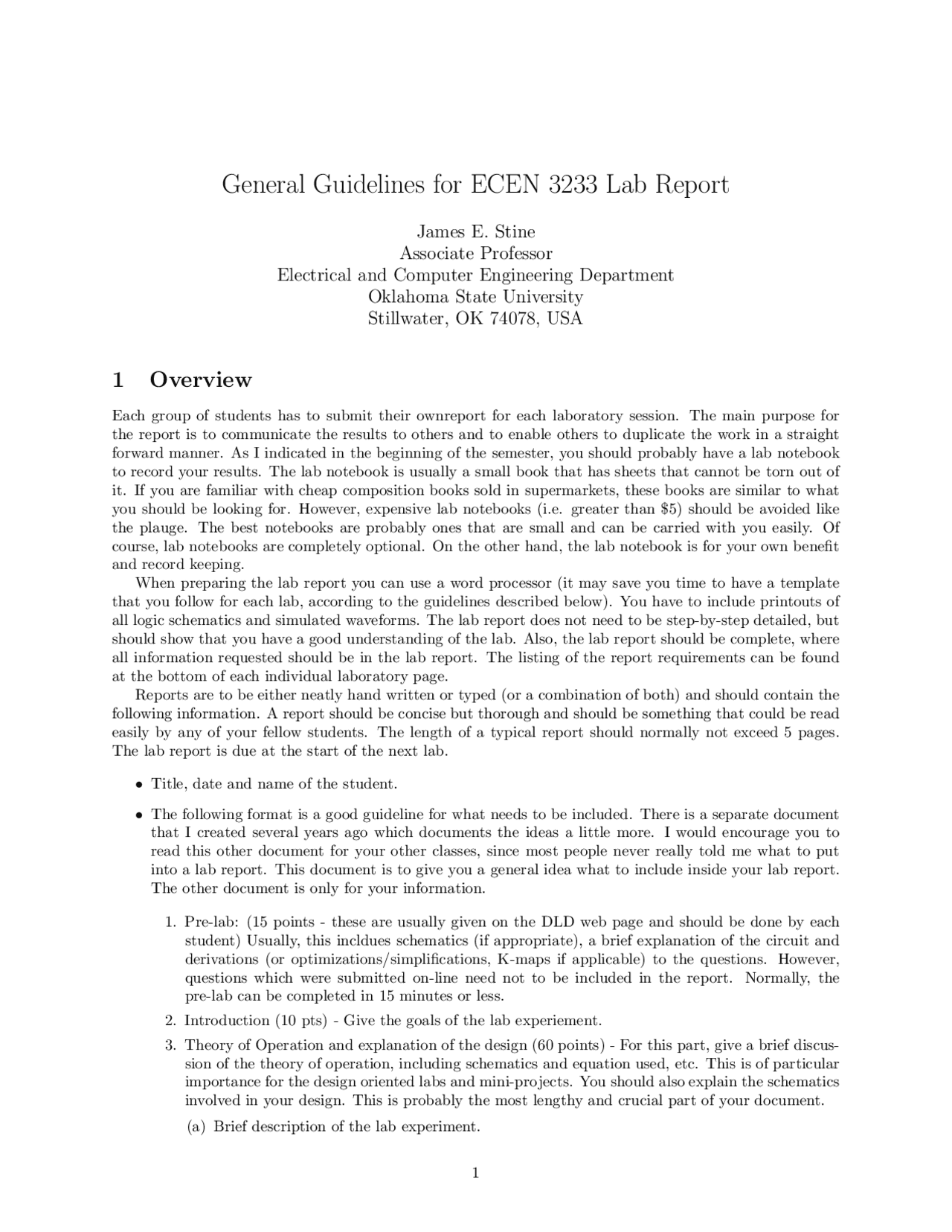 ECEN 3233 Lab Report Guidelines - Prof. James Stine | Lab Reports ...