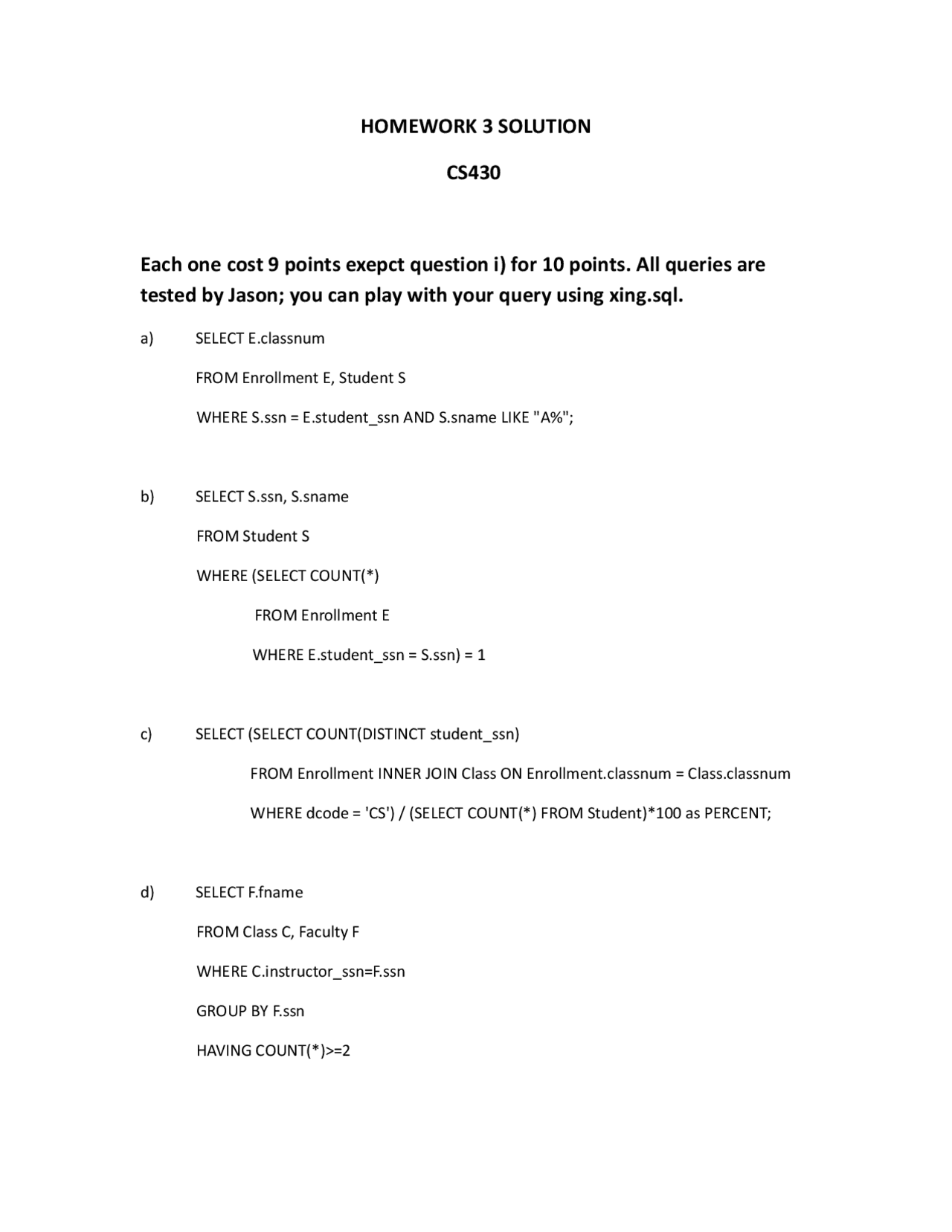 Homework 3 Solutions For Database Systems Cs 430 Docsity