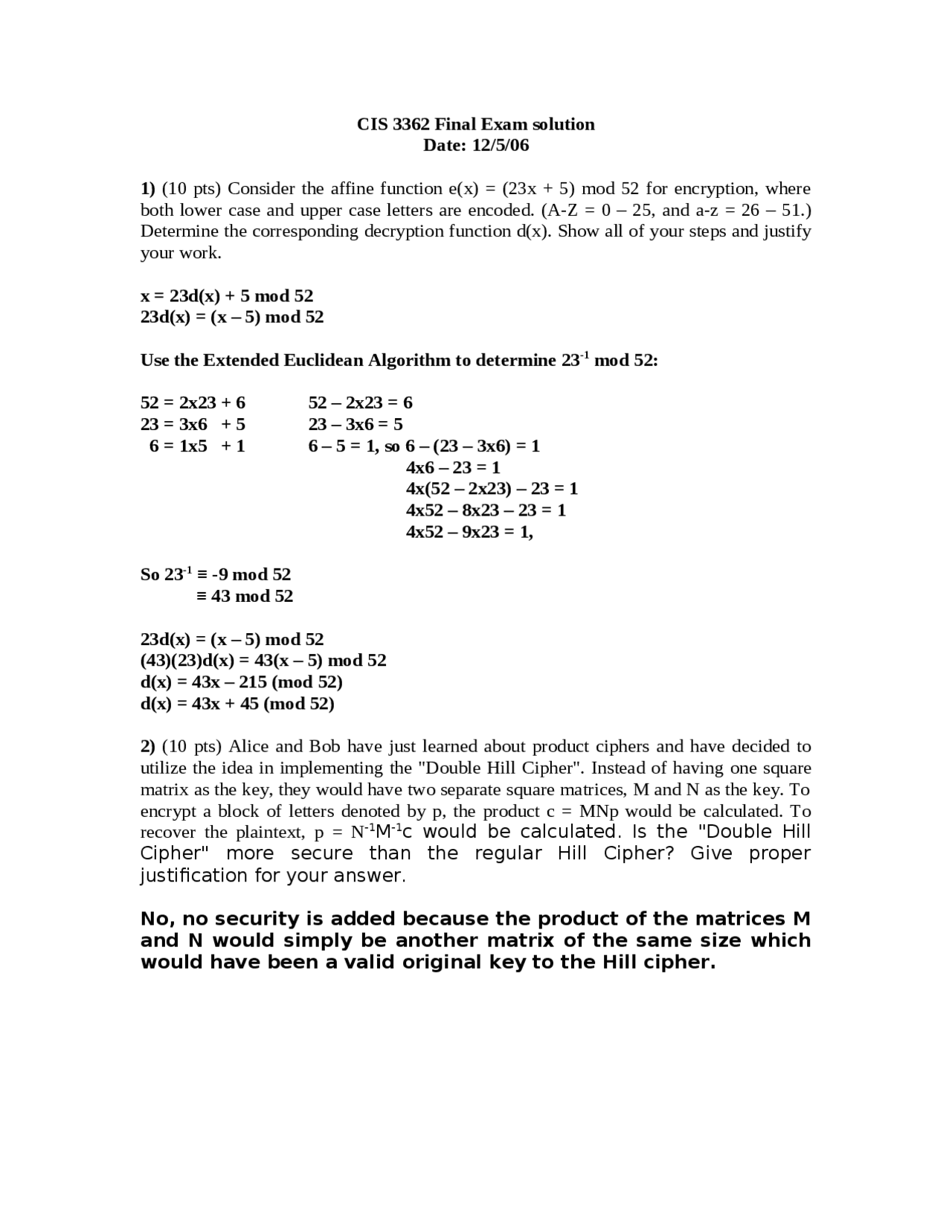 9 Questions On Cryptography And Information Security Final Exam Cis