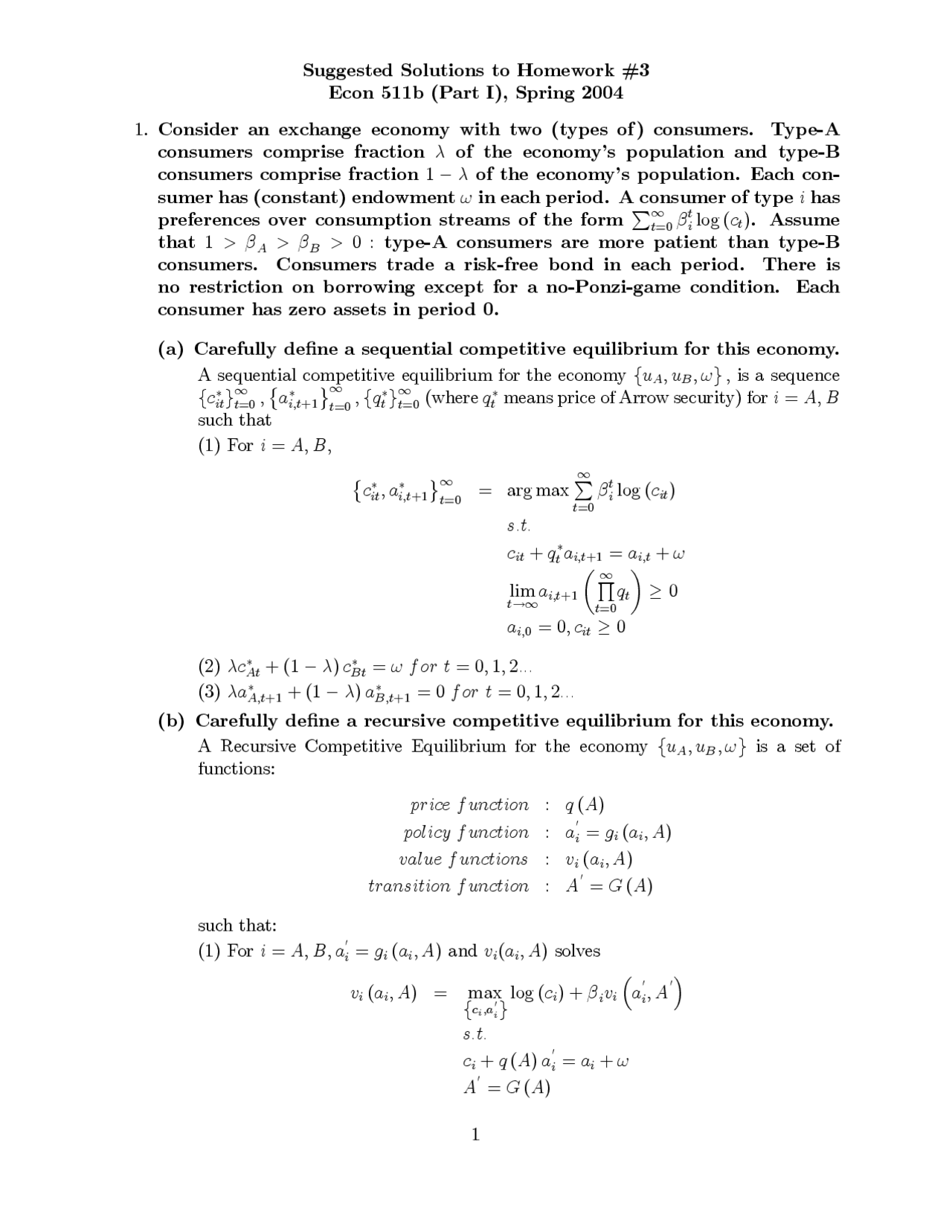 Solutions For Assignment 3 General Economics Theory Macroeconomics