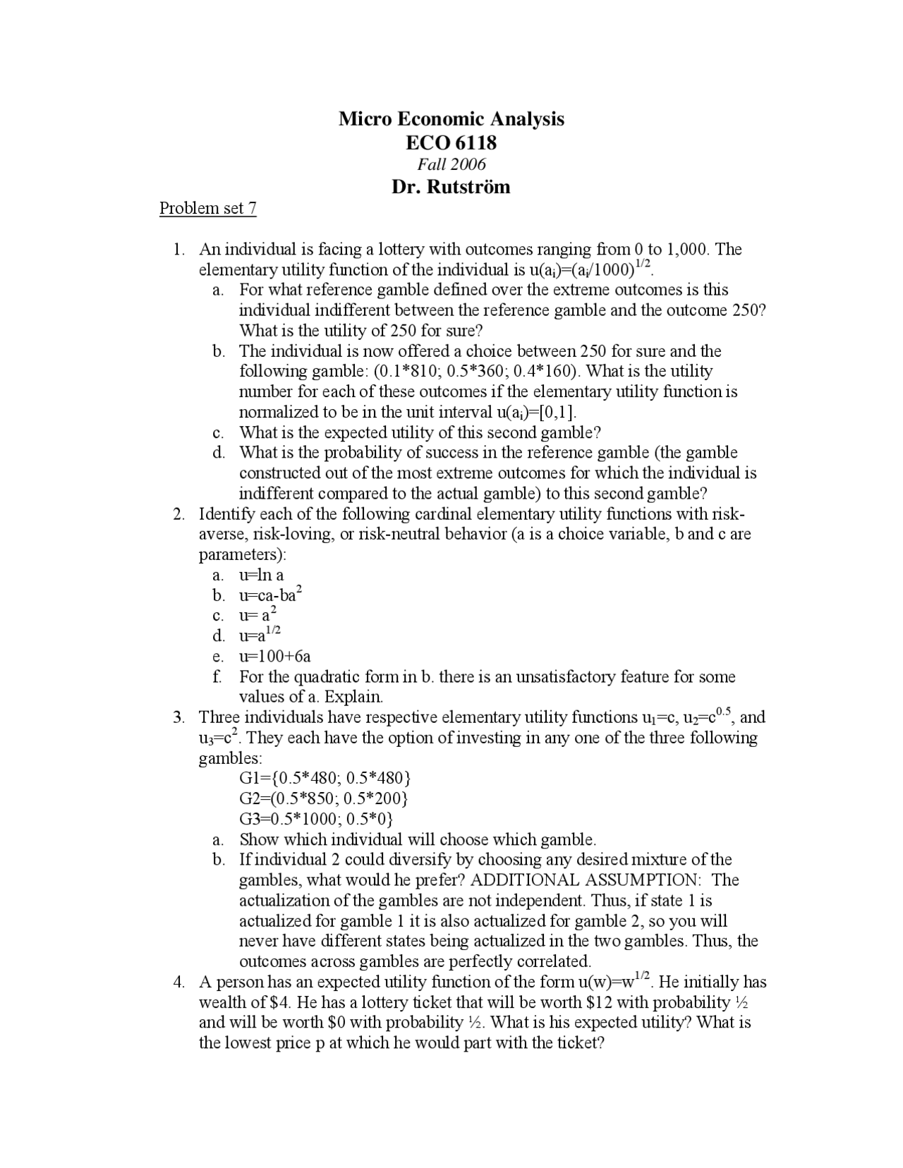 5 Questions On Microeconomic Analysis Problem Set 7 Eco 6118 Docsity