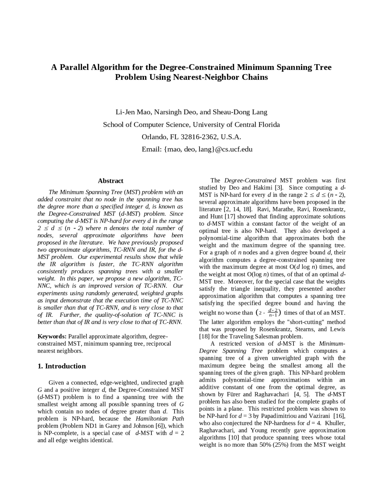 A Parallel Algorithm For The Degree Constrained Minimum Spanning Tree 7633