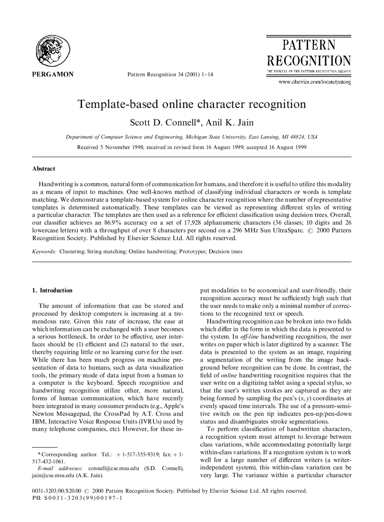 Template Based Online Character Recognition Project Paper Cap 6938