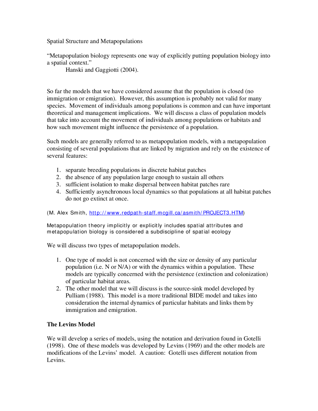 Spatial Structure and Metapopulations - Wildlife Population Dynamics ...
