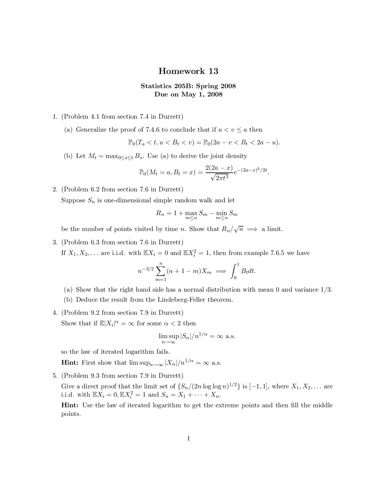 Homework 13 Questions | Probability Theory | STAT C205B - Docsity