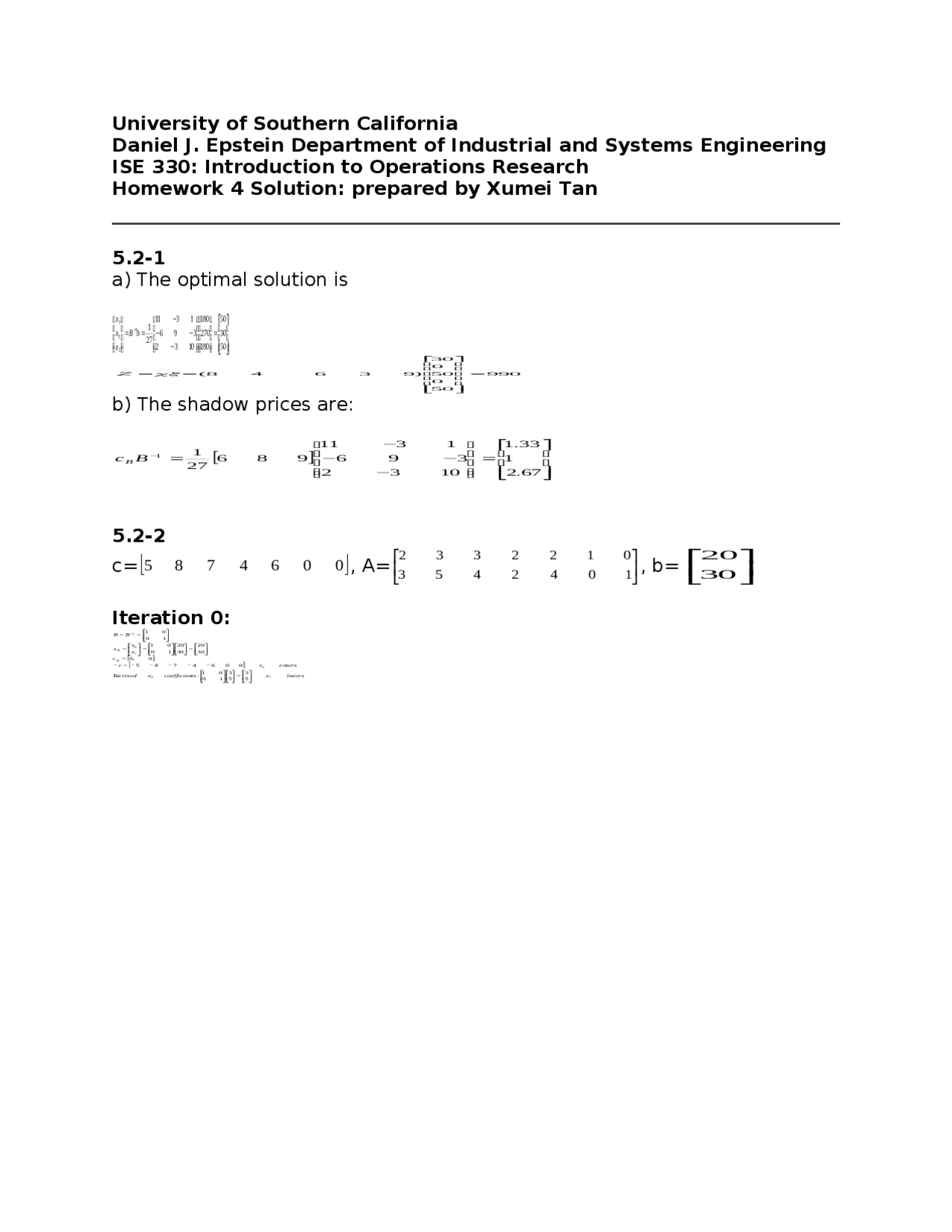 Questions With Solutions In Homework 4 Ise 330 Docsity