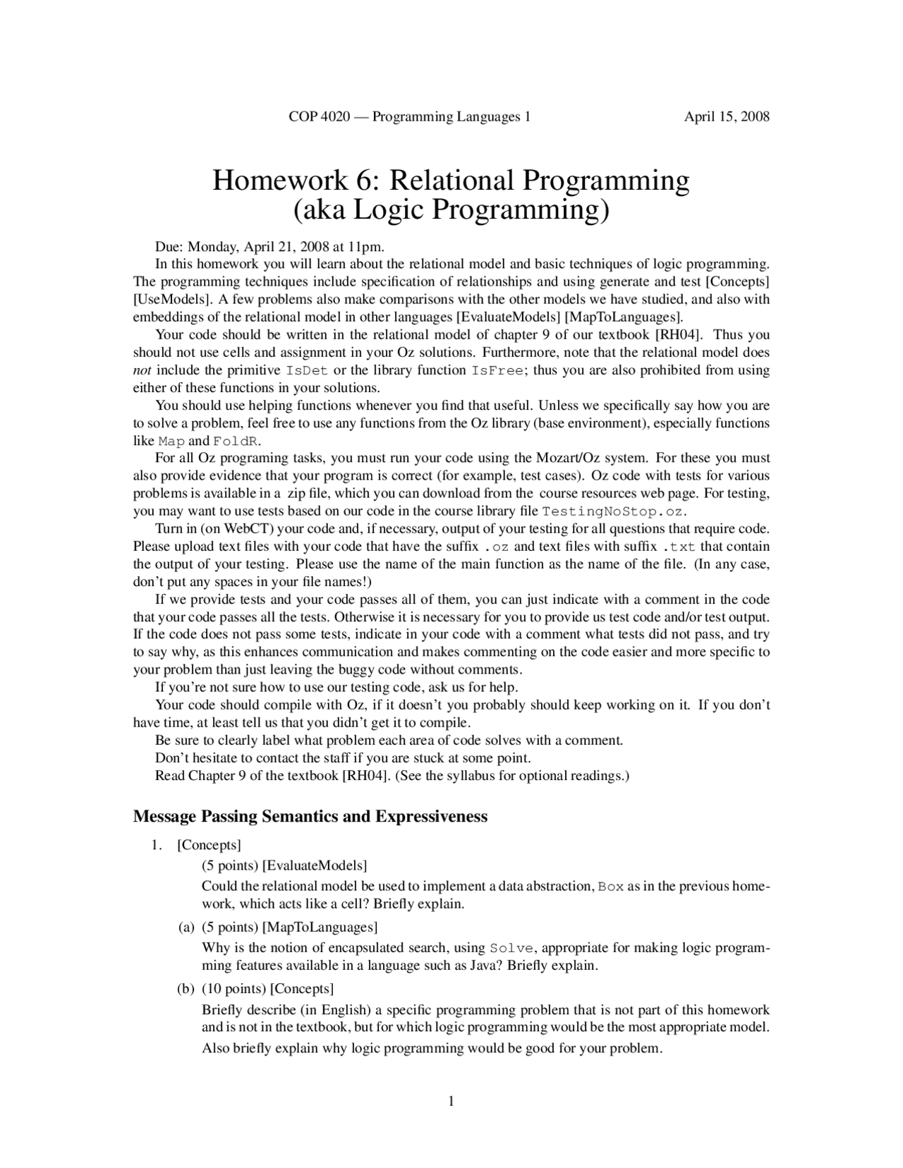 Logic Of The Relational Programming Language Homework 6 Cop 4020 Docsity