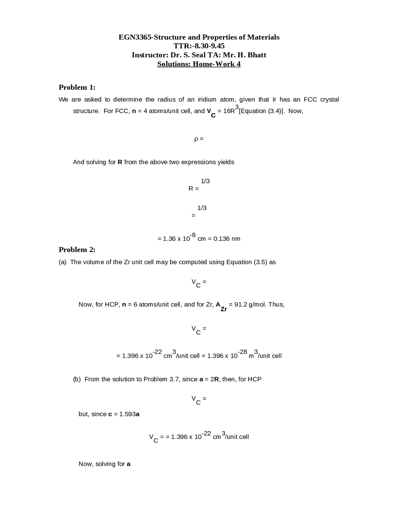 Solved Problems On Structure And Properties Of Material Assignment 4
