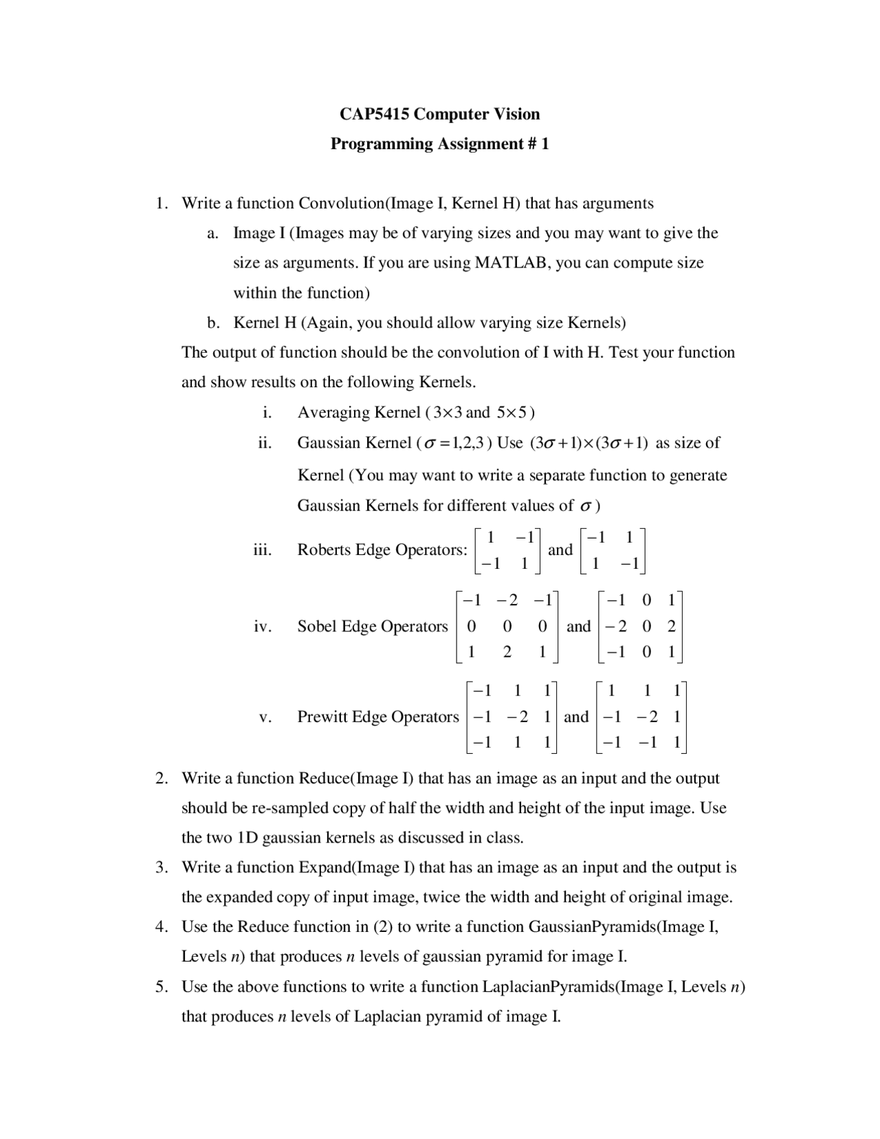 Programming Assignment 1 Computer Vision Cap 5415 Docsity