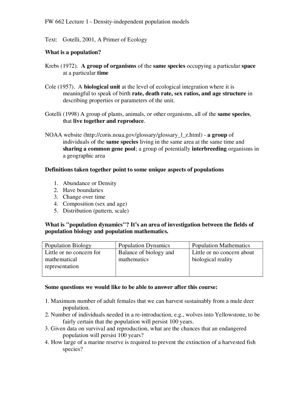 Density Independent Population Models Lecture Notes Fw 662 Docsity 