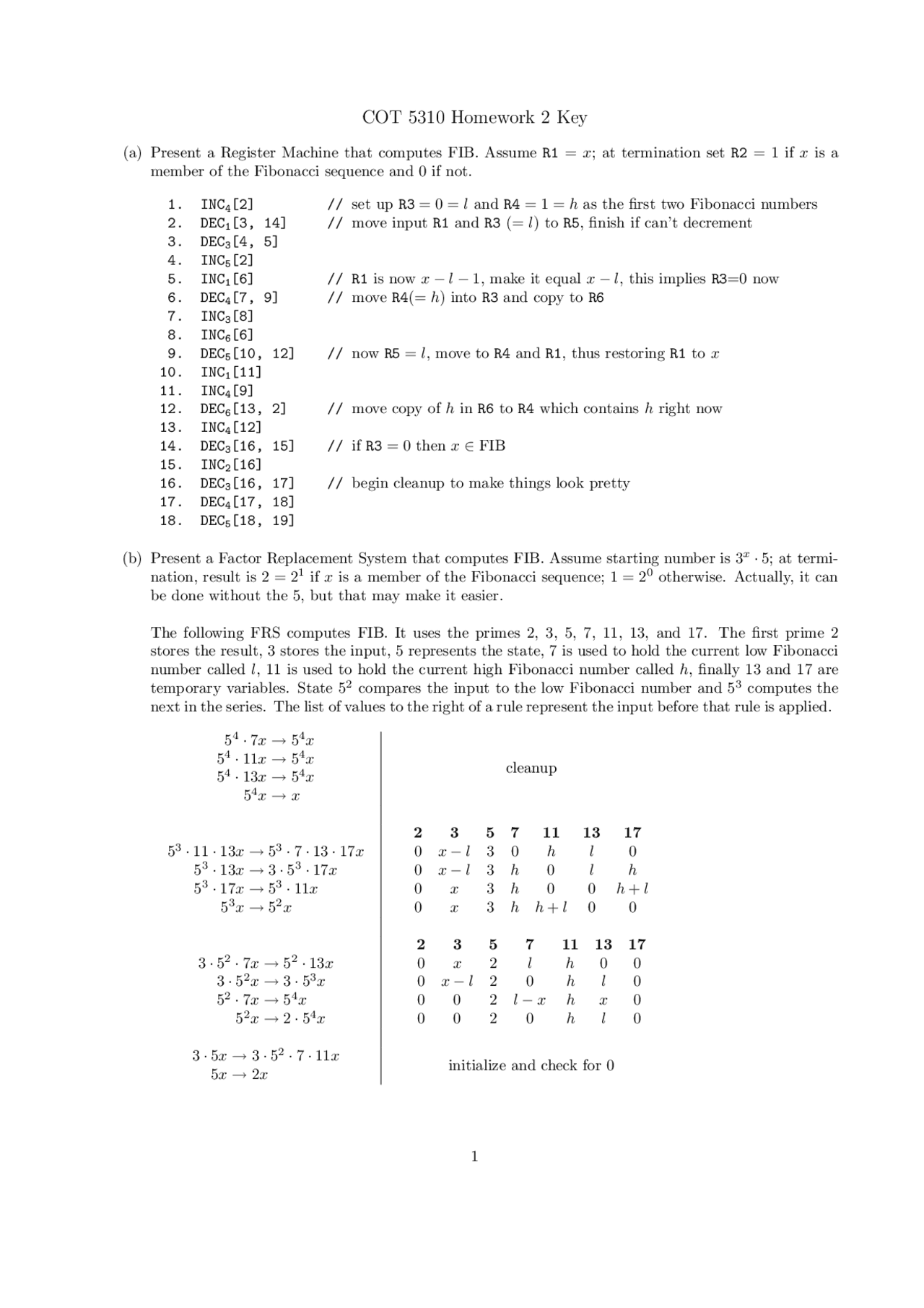 Resolution For Homework 2 Formal Languages And Automata Theory Cot 5310 Docsity