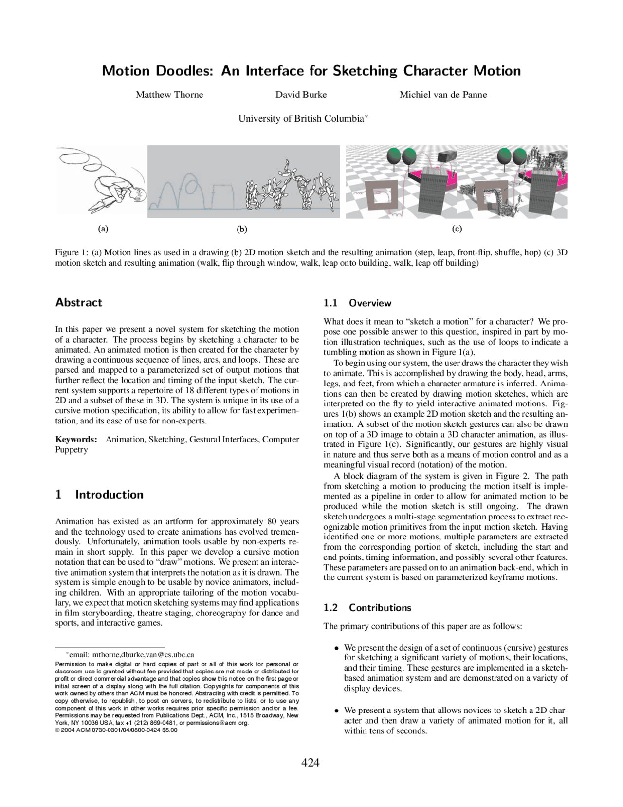 Motion Doodles: An Interface for Sketching Character Motion - Lecture ...