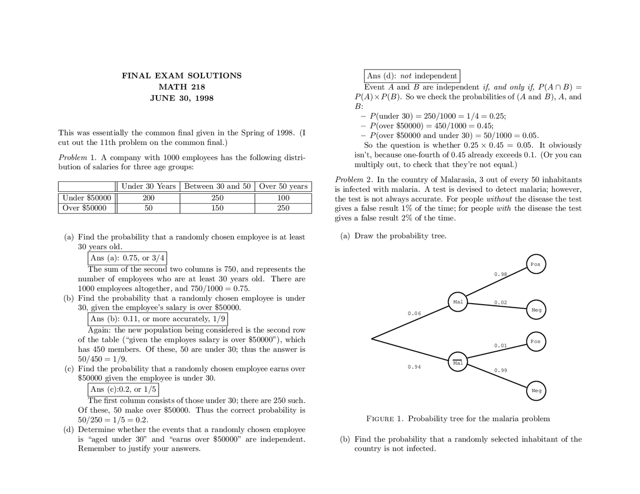 Solved 10 Questions of Probability for Business - Final Exam | MATH 218 ...