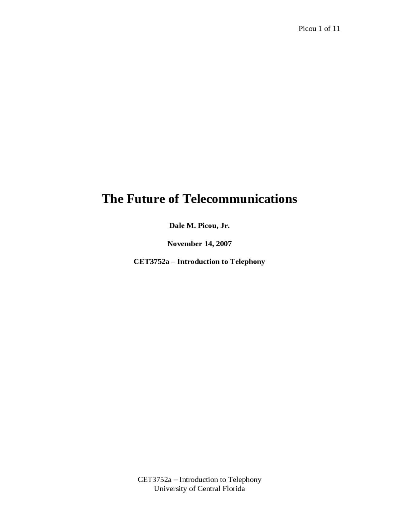 The Future Of Telecommunications Project Cet 3752 Docsity