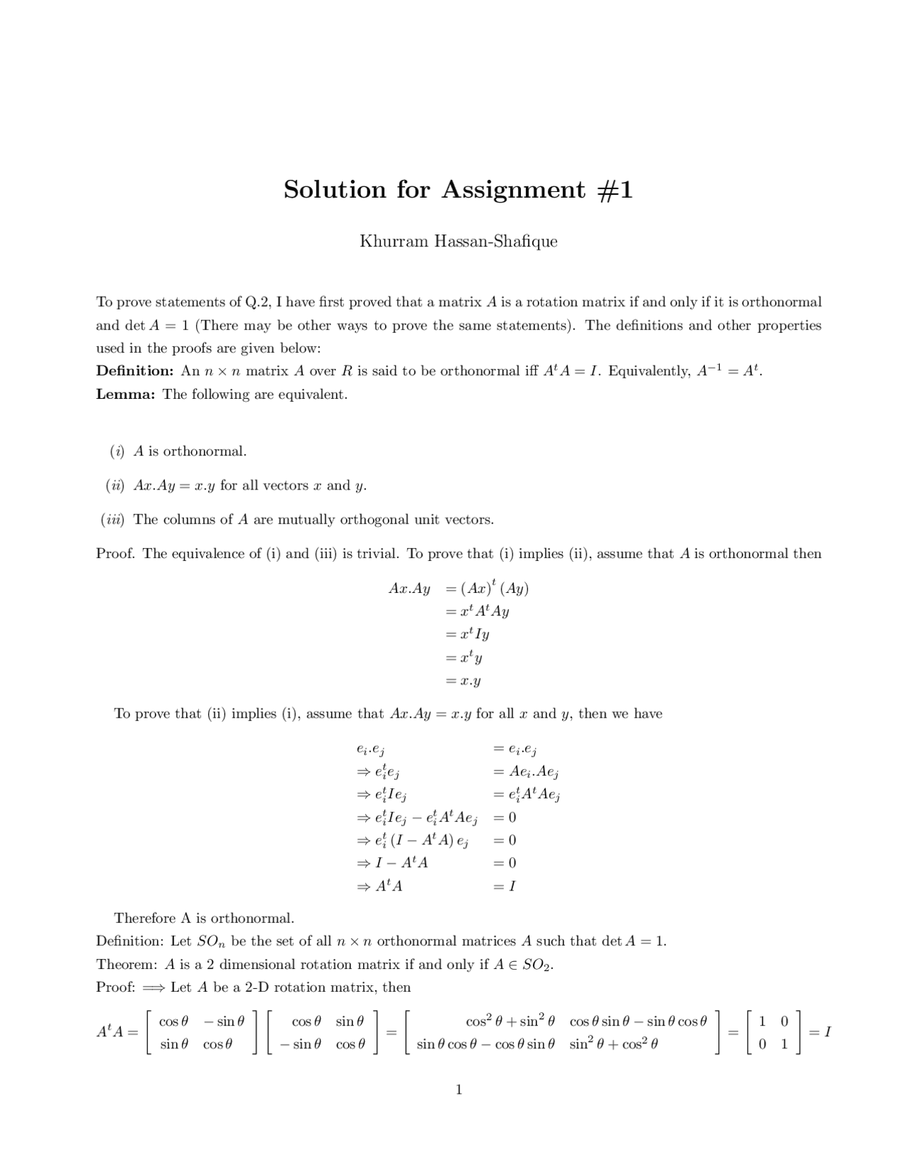 Solution Key For Assignment 1 Computer Vision Systems Cap 6411