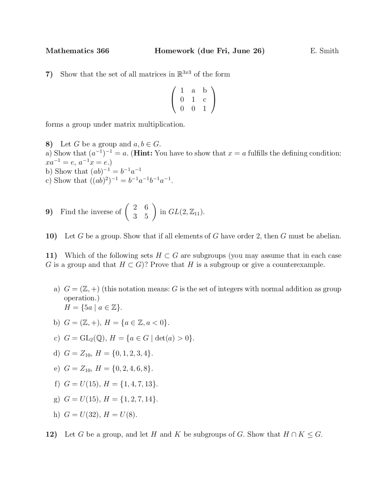 19 Questions For Assignment 2 Introduction To Abstract Algebra Math