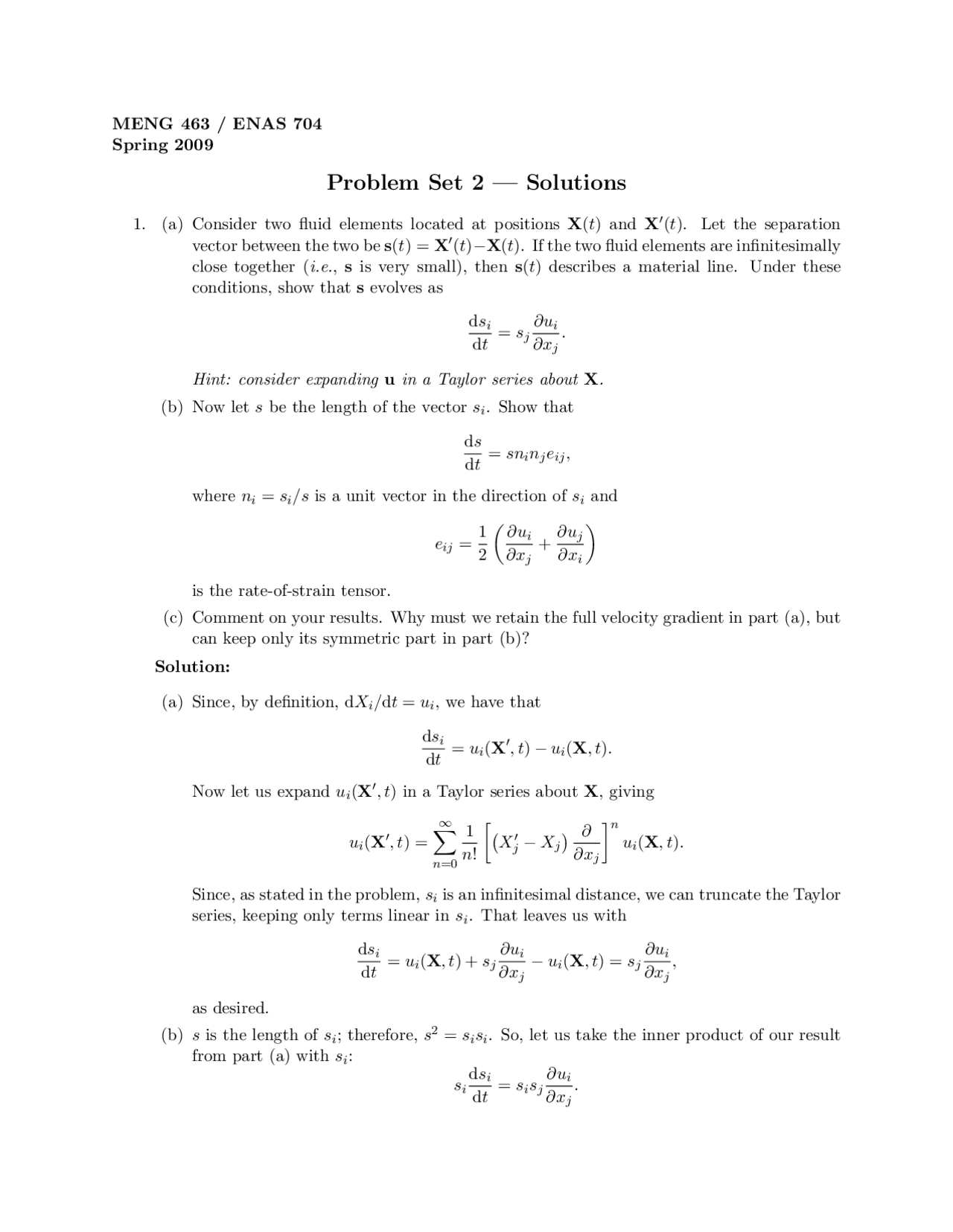 Solutions For Problem Set 2 Theoretical Fluid Dynamics Meng 463