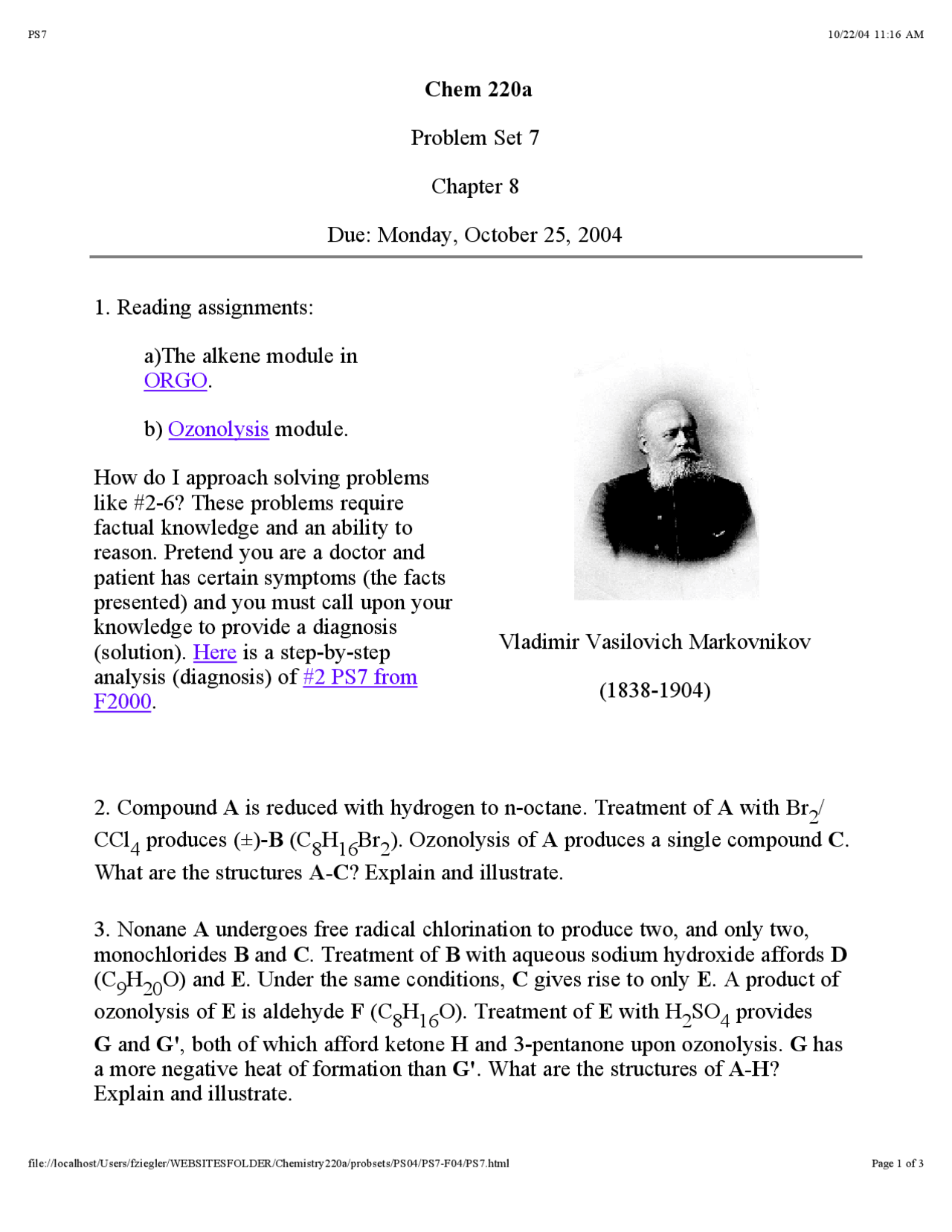 Assignment 7 Problems To Resolution Organic Chemistry Chem 220