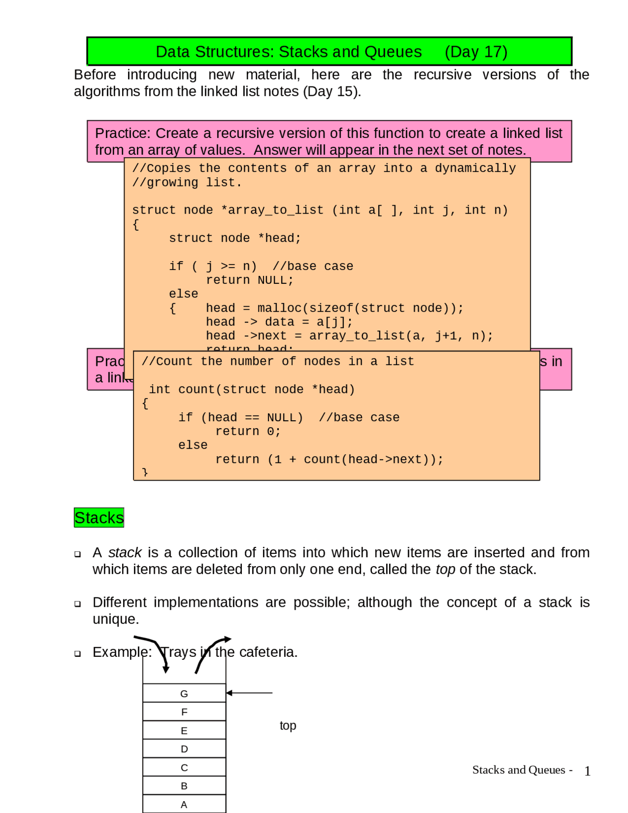 Stacks and Queues - Computer Science I - Lecture Notes | COP 3502 ... Stacks and Queues - Computer Science I - Lecture Notes | COP 3502 ...