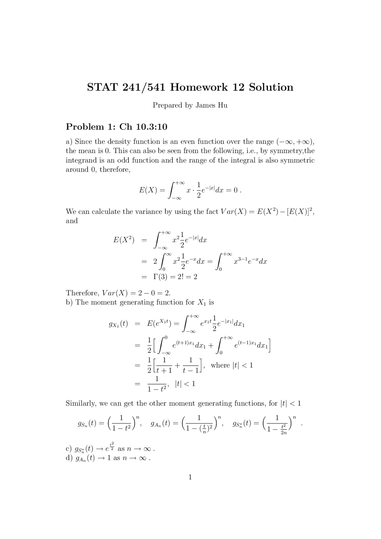 3 Problems on Probability Theory - Assignment 12 | STAT 241 - Docsity