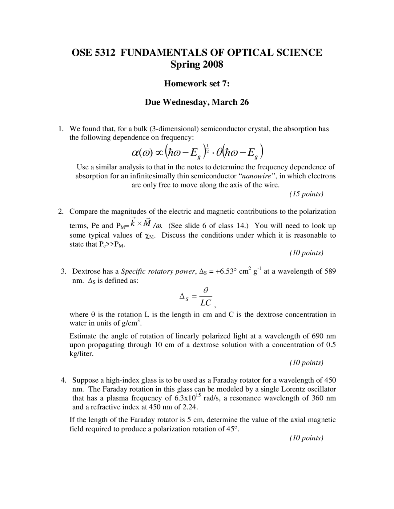 Assignment 7 For Fundamentals Of Optical Science Ose 5312 Docsity
