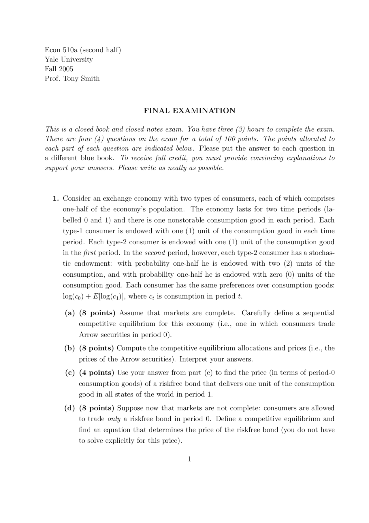 General Economic Theory Macroeconomics Final Exam Econ 510 Docsity