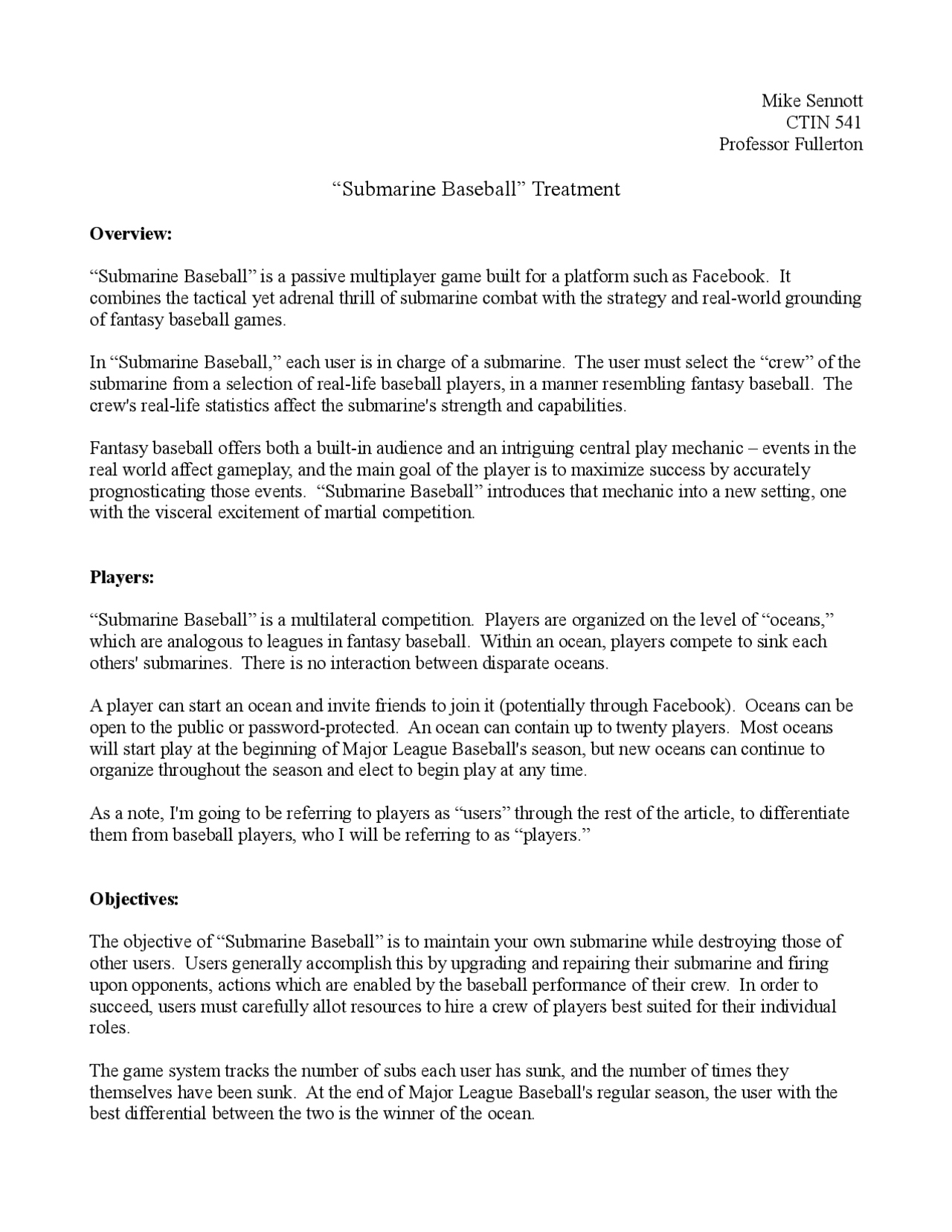 Overview Of Submarine Baseball Treatment Ctin 541 Docsity