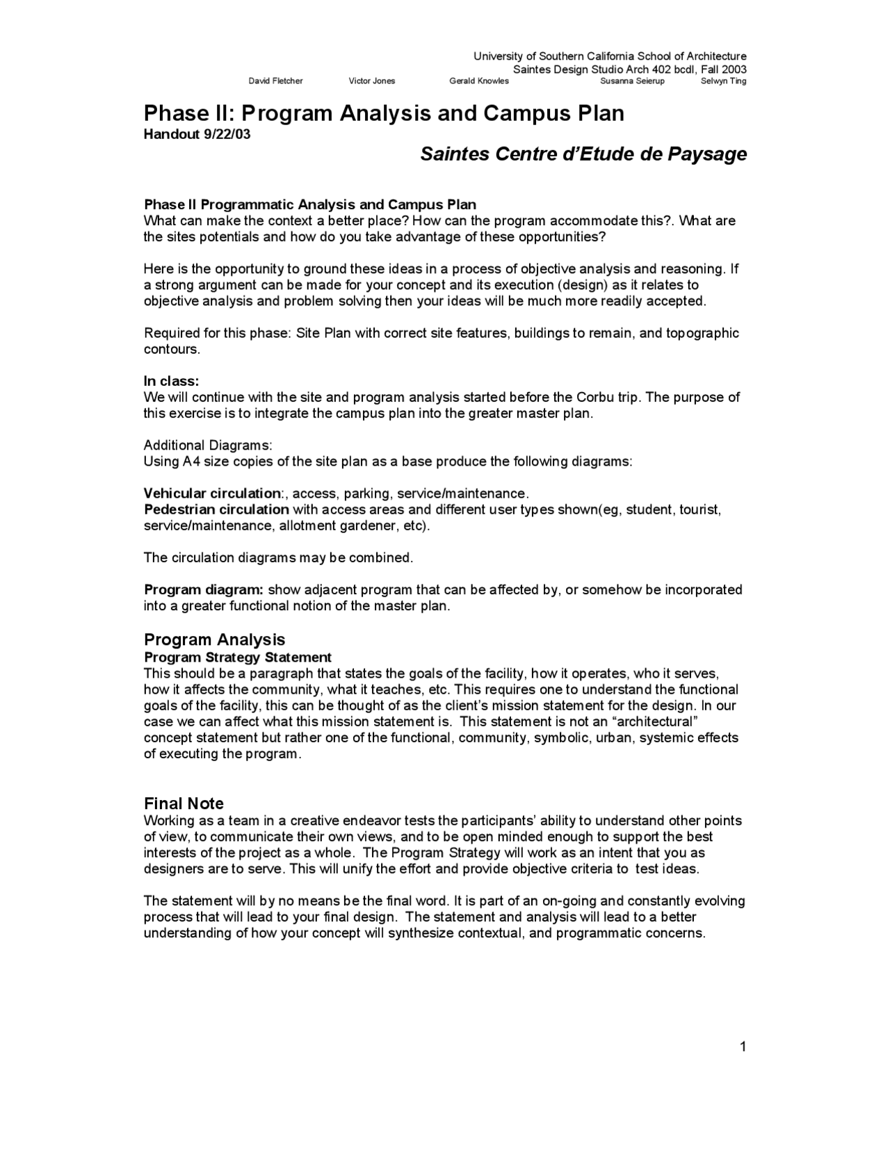 Phase II: Program Analysis and Campus Plan | MPVA 402 - Docsity