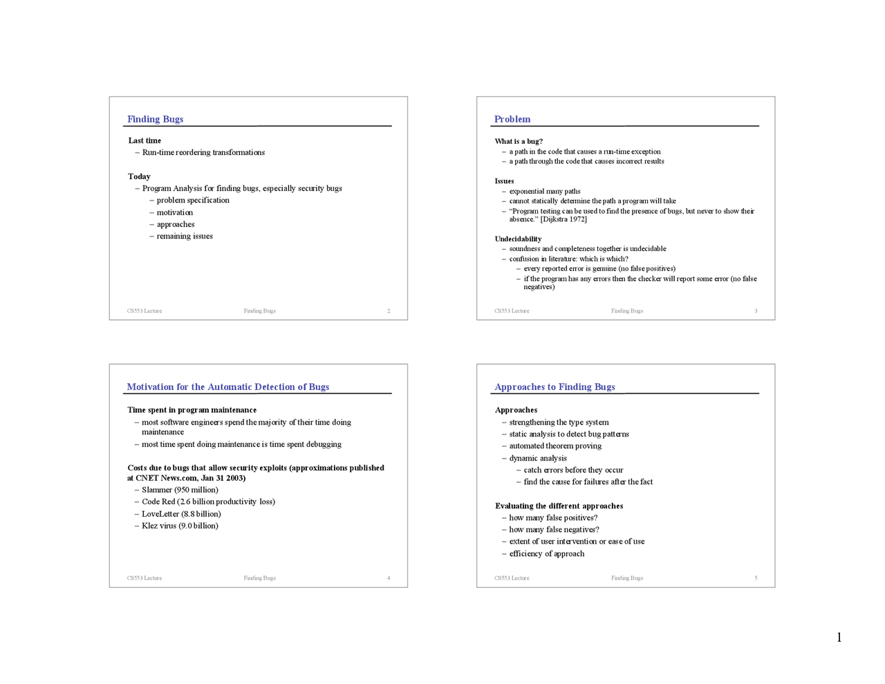 Finding Bugs Algorithmic Language Compilers Slides Cs 553 Docsity