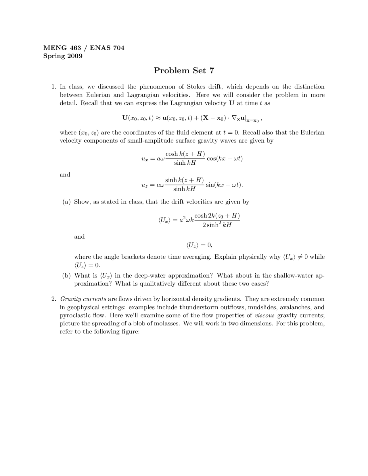 Theoretical Fluid Dynamics Problem Set 9 Meng 463 Docsity