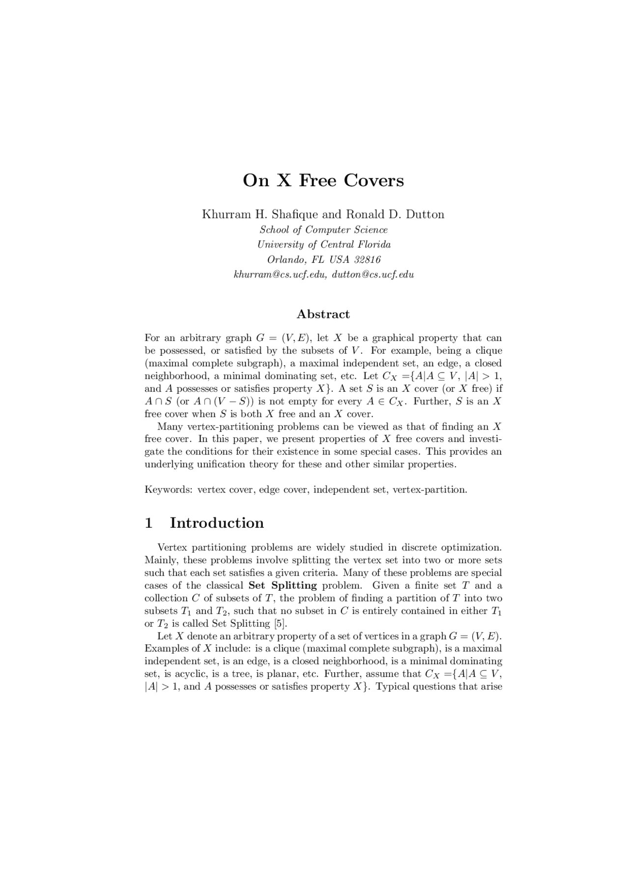 On X Free Covers - Computer Vision | CAP 5415 - Docsity