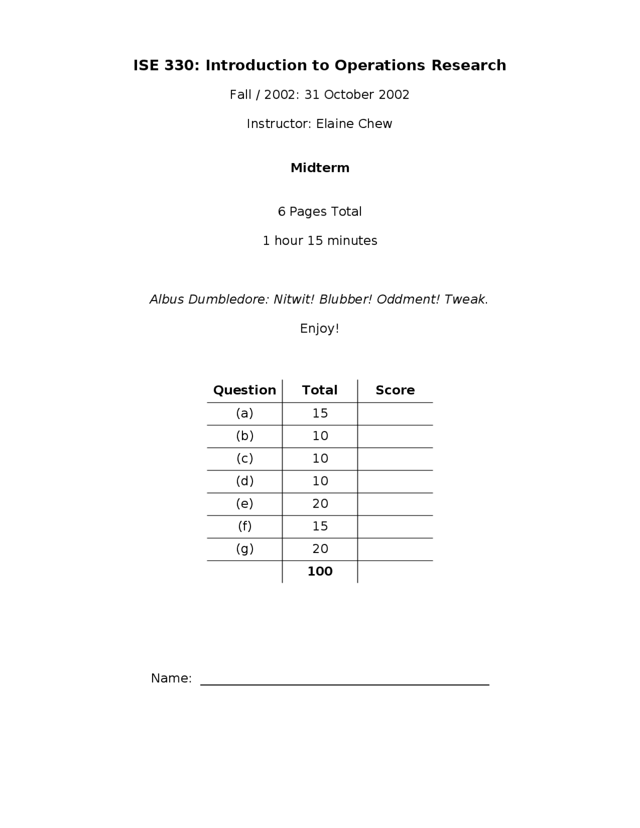 Practice Midterm Introduction To Operations Research Ise 330 Docsity
