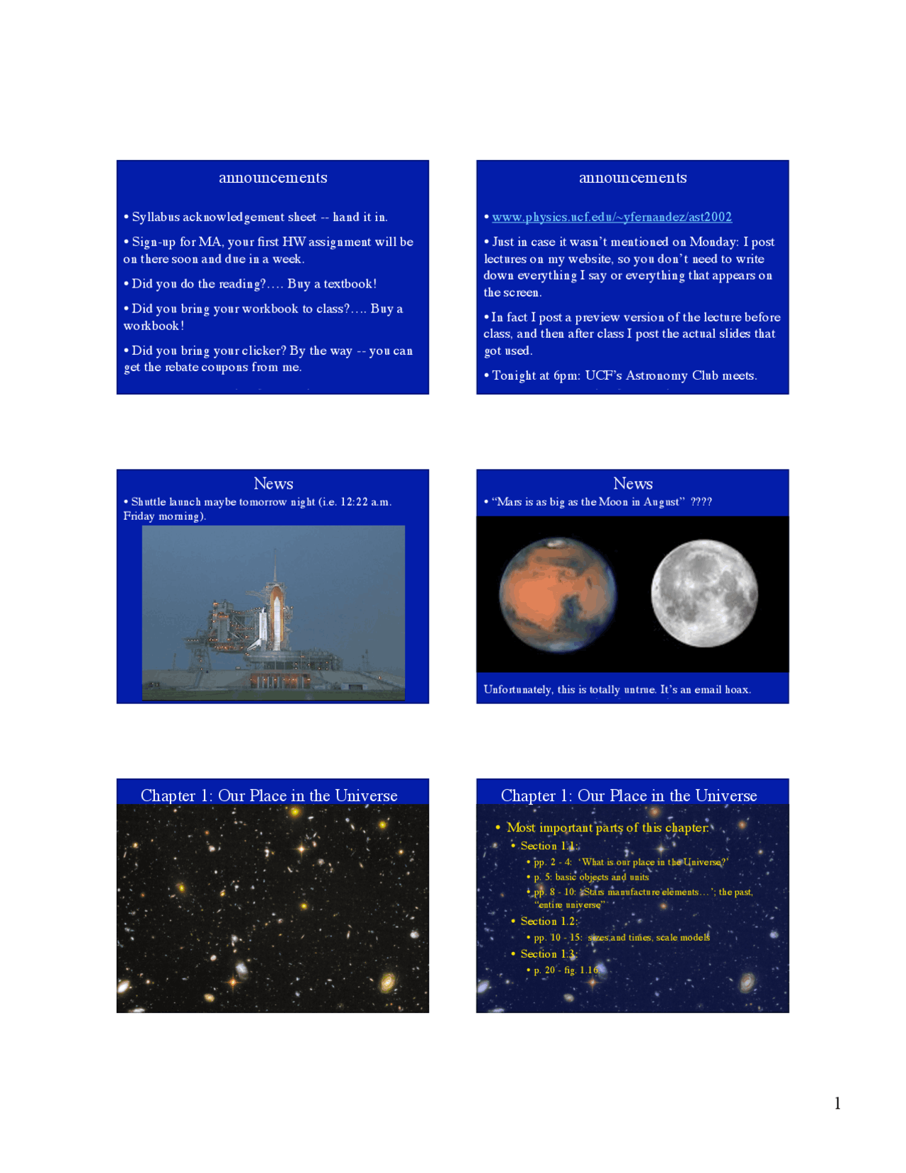 Astronomy Our Place In The Universe Slides Ast 2002 Docsity