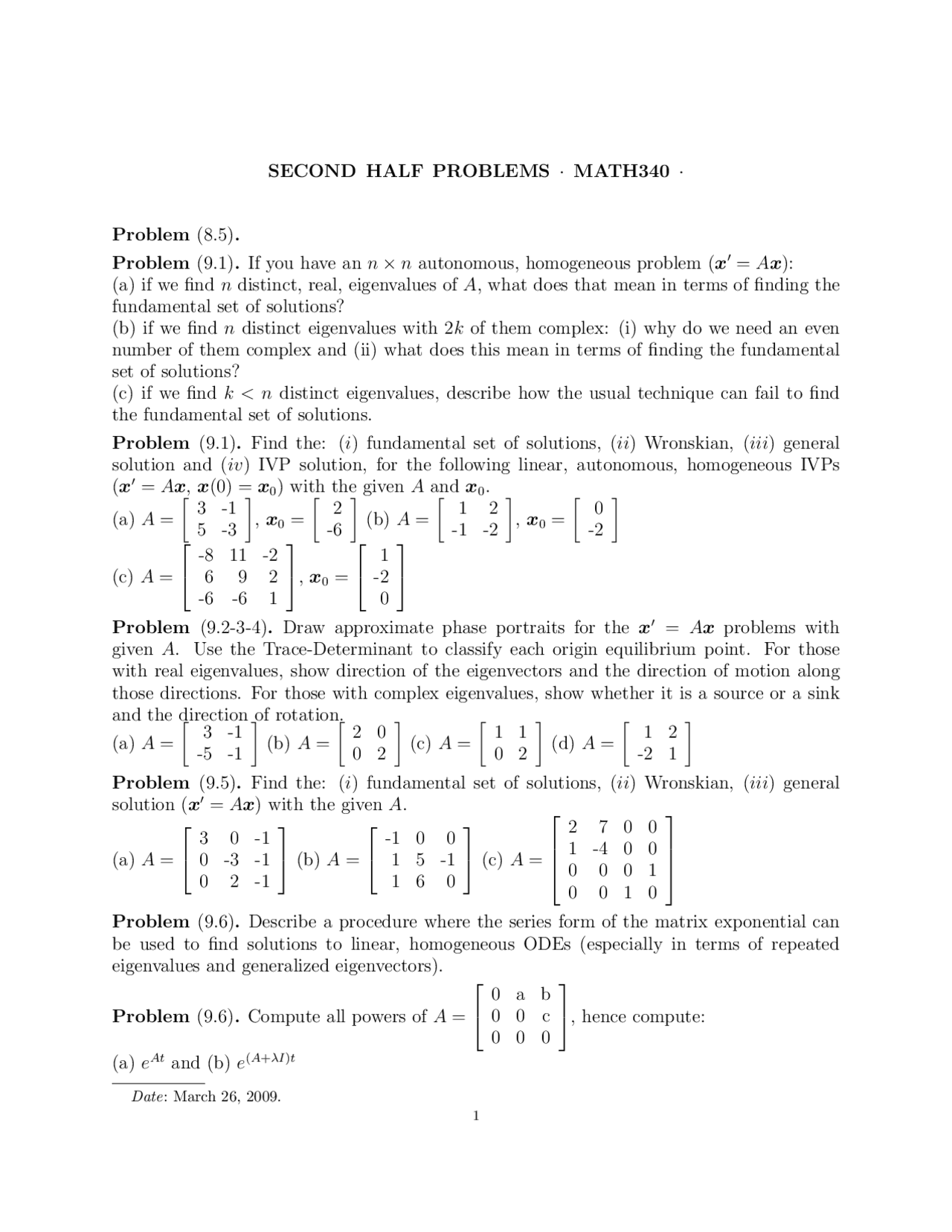 Second Half Problems | Introduction to Ordinary Differential Equations ...
