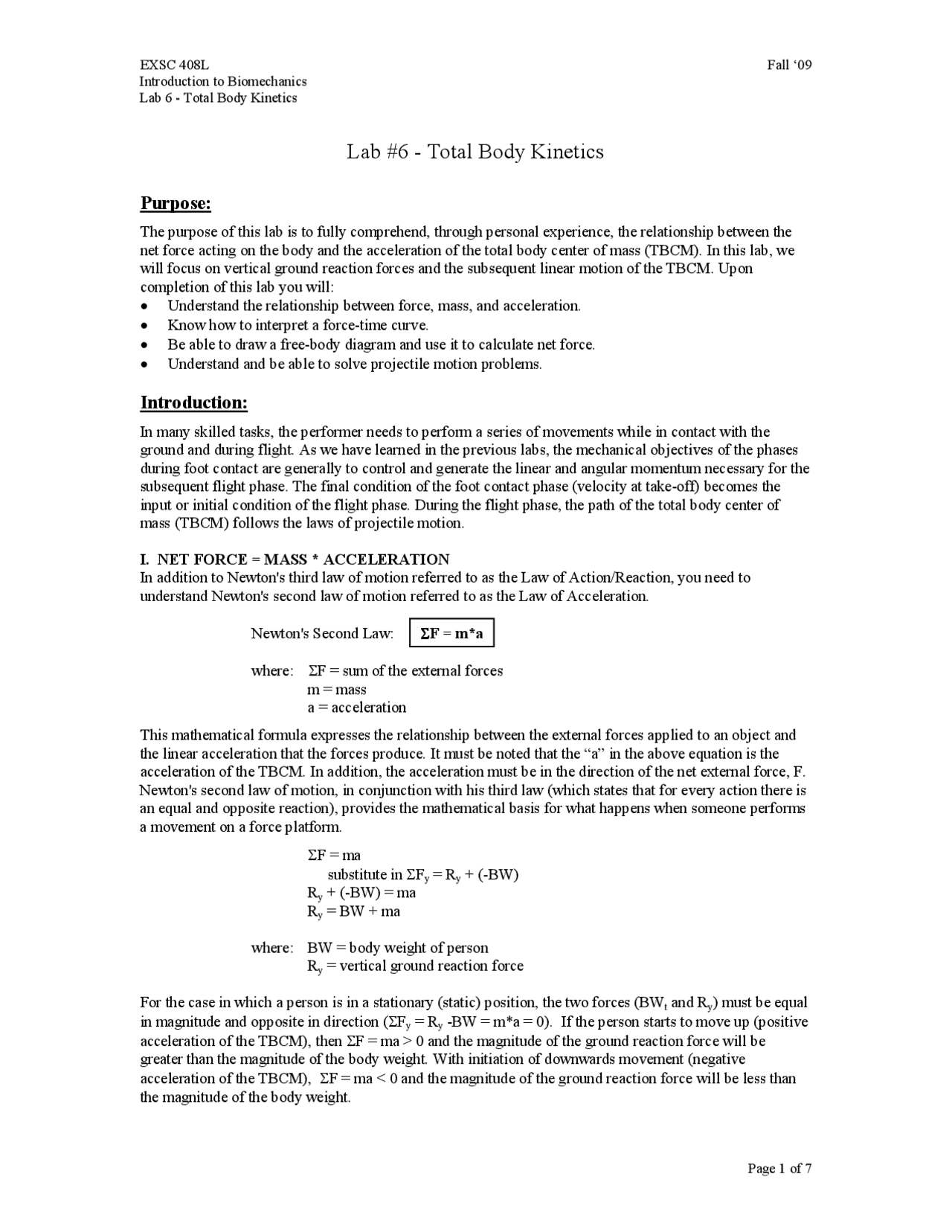 Lab 6 - Total Body Kinetics - Introduction to Biomechanics | EXSC 408L ...