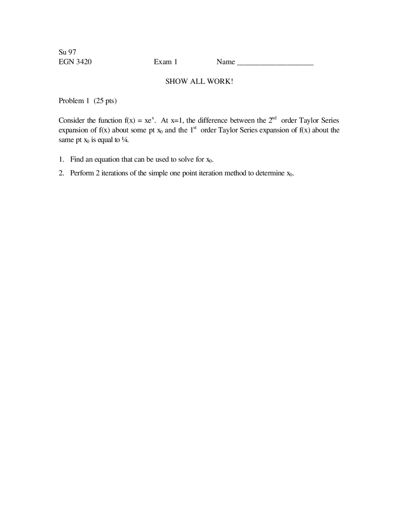 4 Problems On Engineering Analysis Exam 1 Egn 3420 Docsity