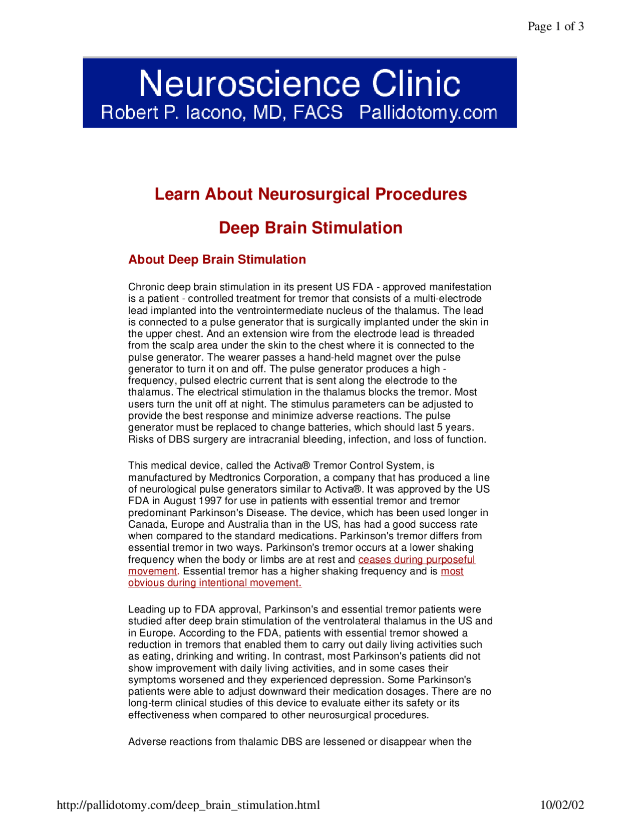 Deep Brain Simulation Lecture Notes Bme 620l Docsity
