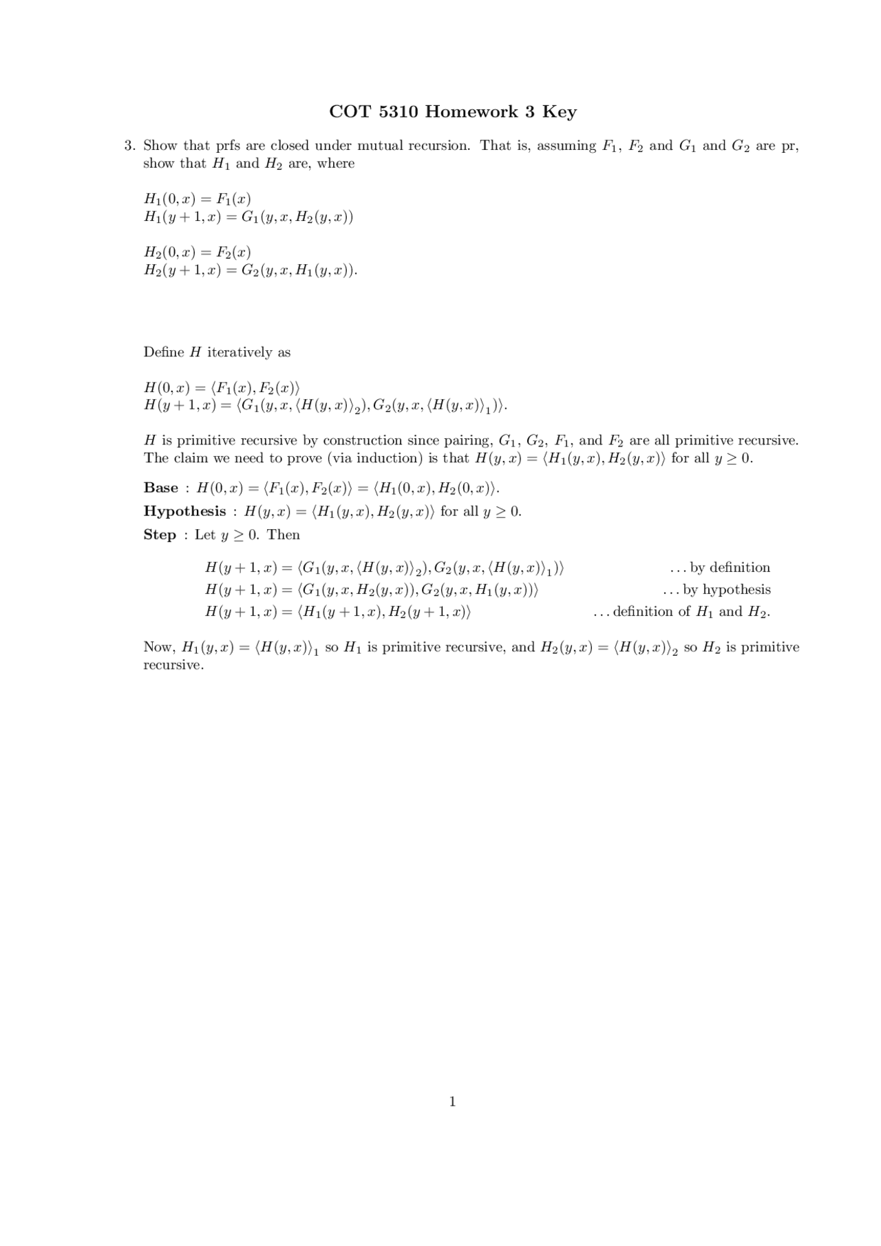 Key For Homework 3 Formal Languages And Automata Theory Cot 5310 Docsity