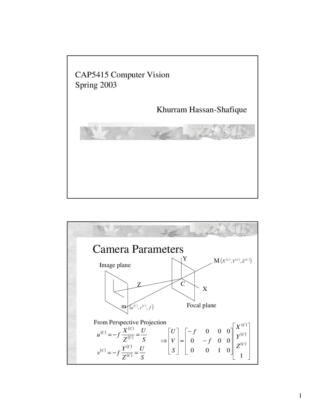 Camera Parameters Computer Vision Lecture Slides Cap 5415 Docsity