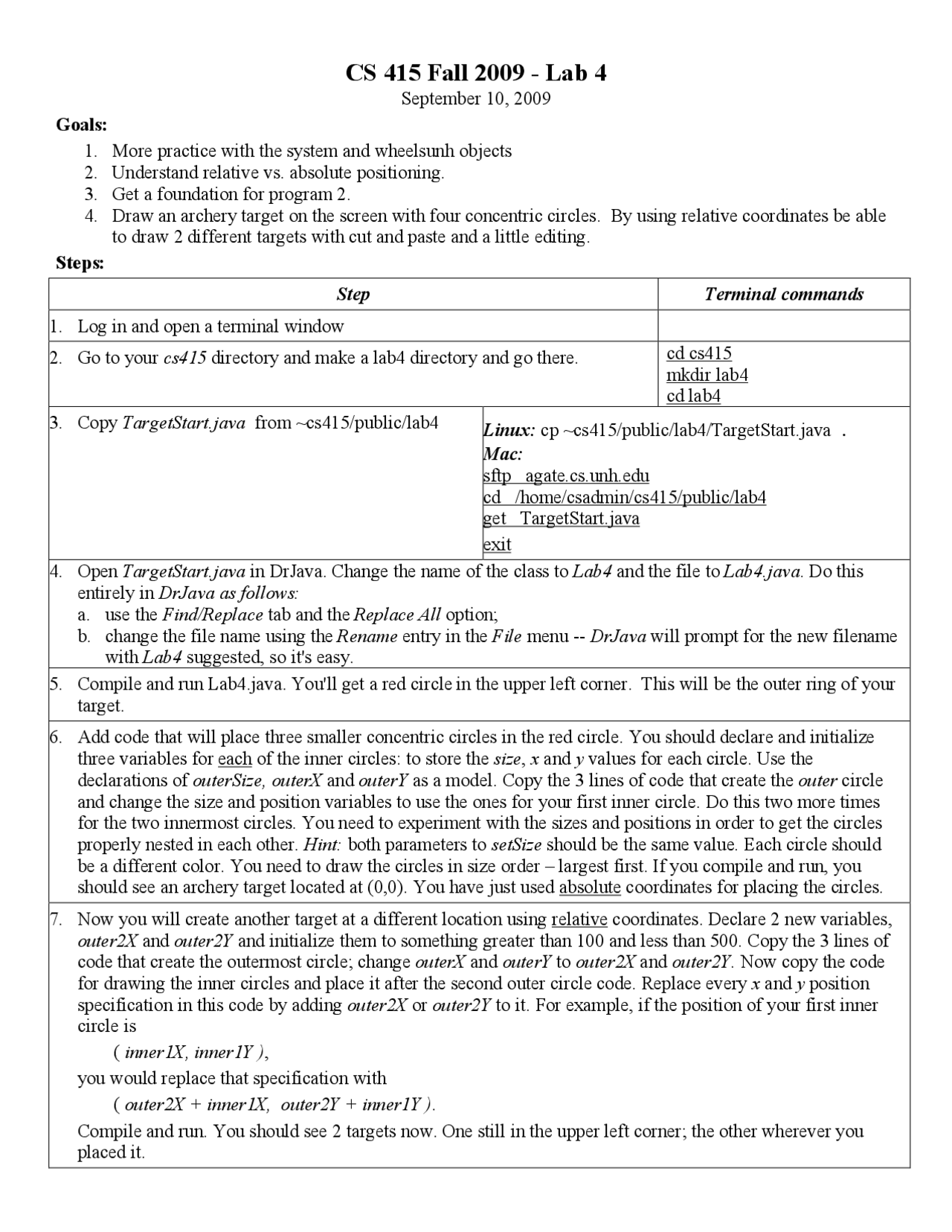 Introduction To Computer Science I Lab Laboratory 4 Cs 415 Docsity