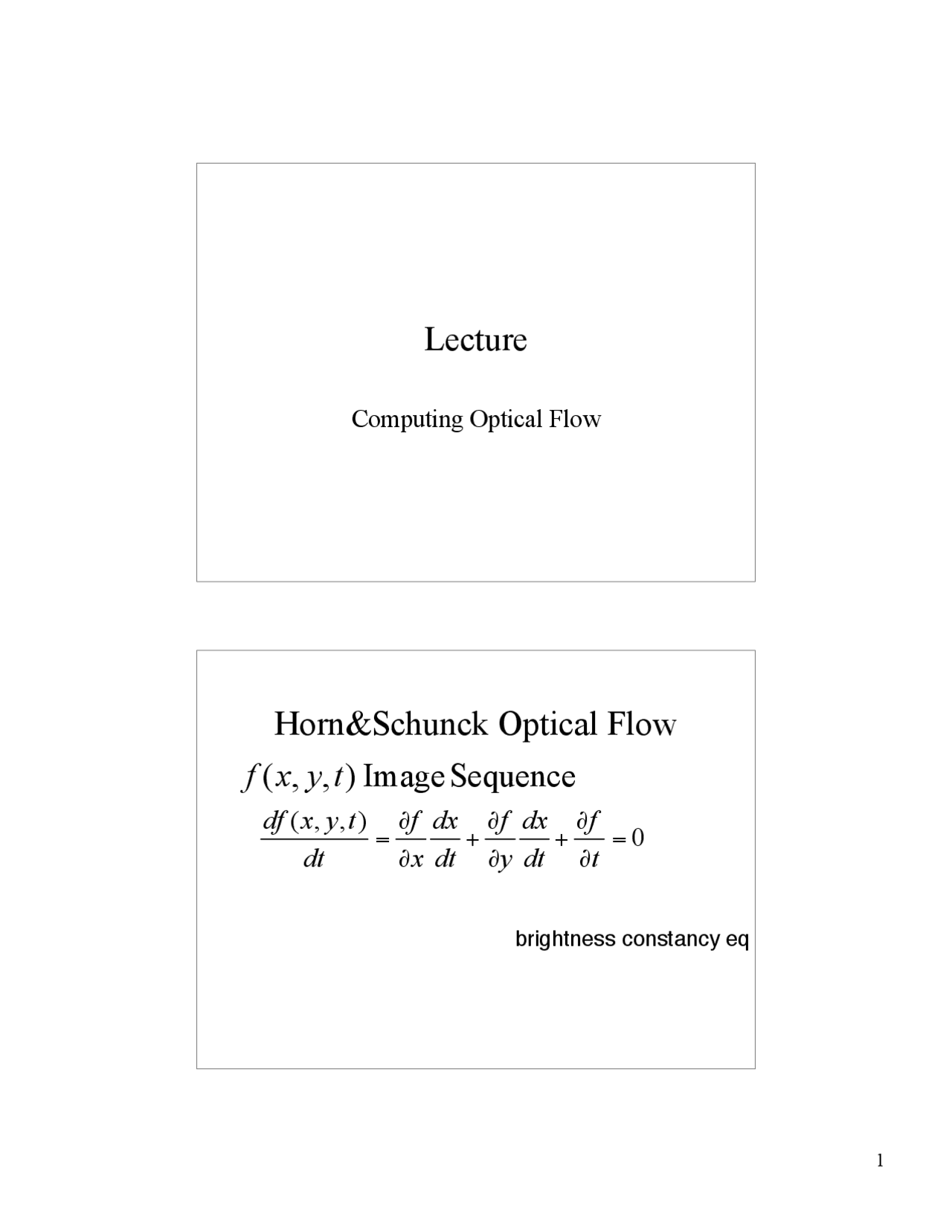 Computing Optical Flow Slides Cap 6411 Docsity